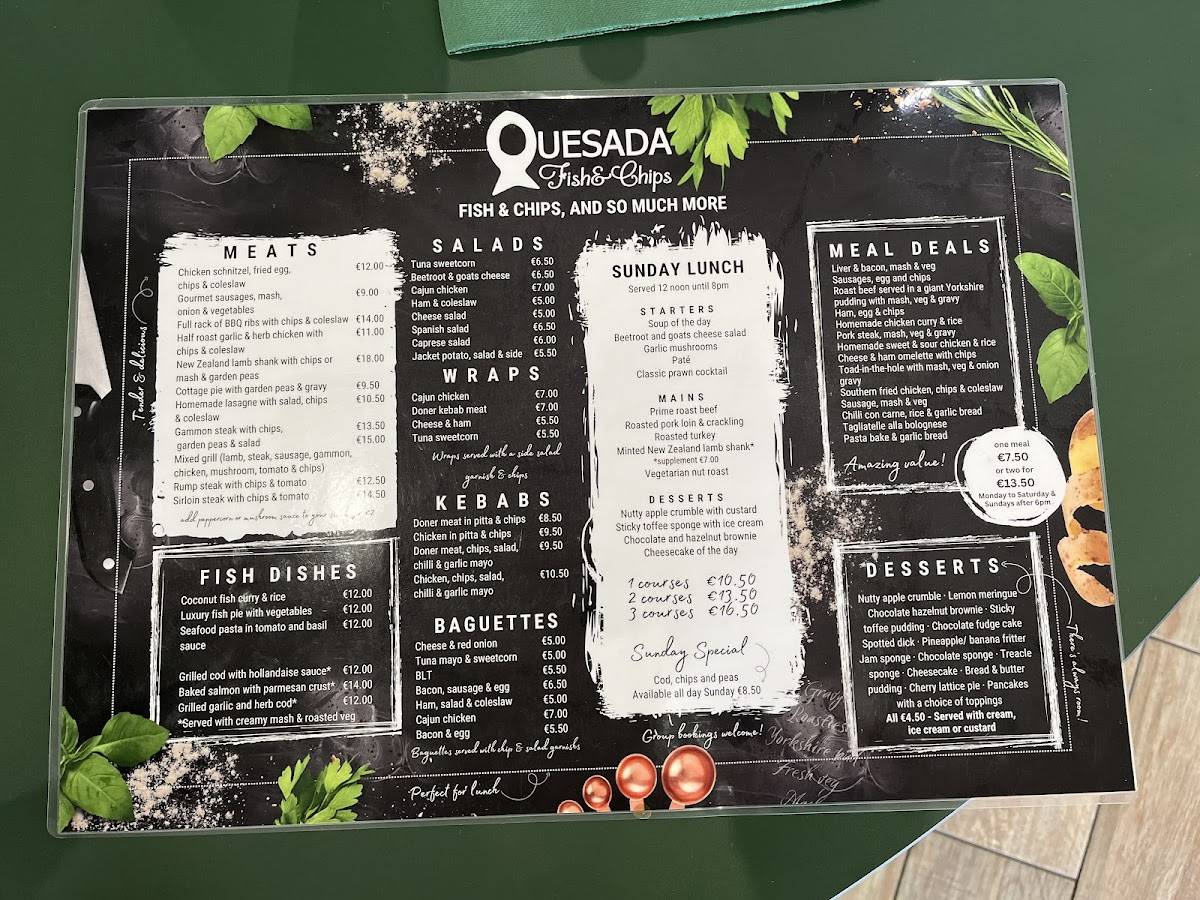 Menu at Quesada Fish and Chips restaurant, Quesada