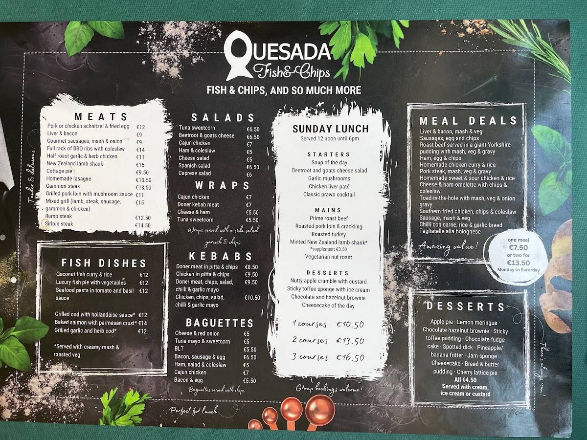 Menu at Quesada Fish and Chips restaurant, Quesada