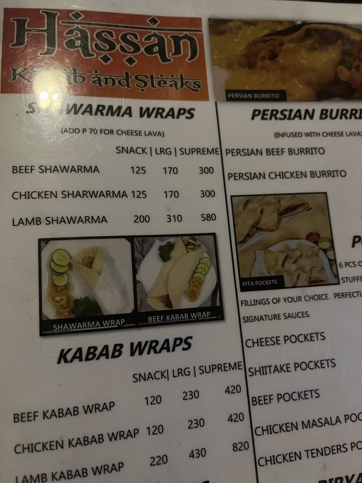 Menu at Hassan Kabab and Steaks pub & bar, Quezon City, Katipunan Ave