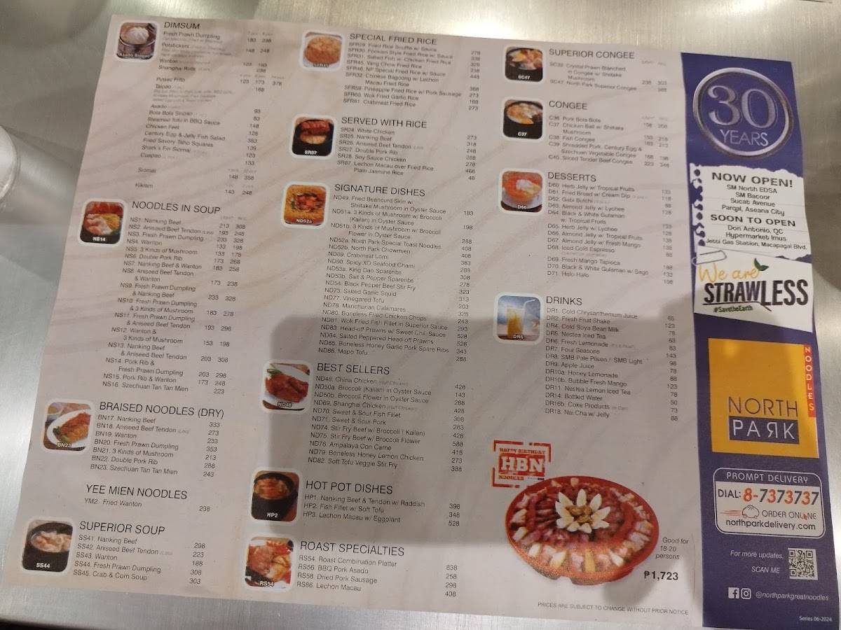 Menu at North Park Noodles restaurant, Quezon City, Bgy