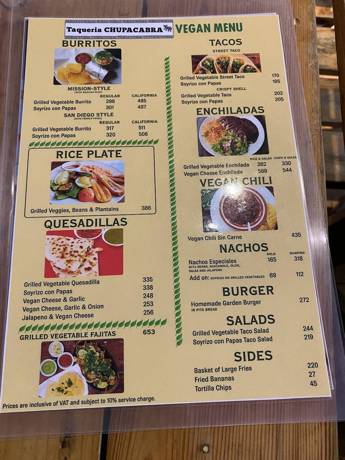 Menu at Taqueria Chupacabra restaurant, Quezon City