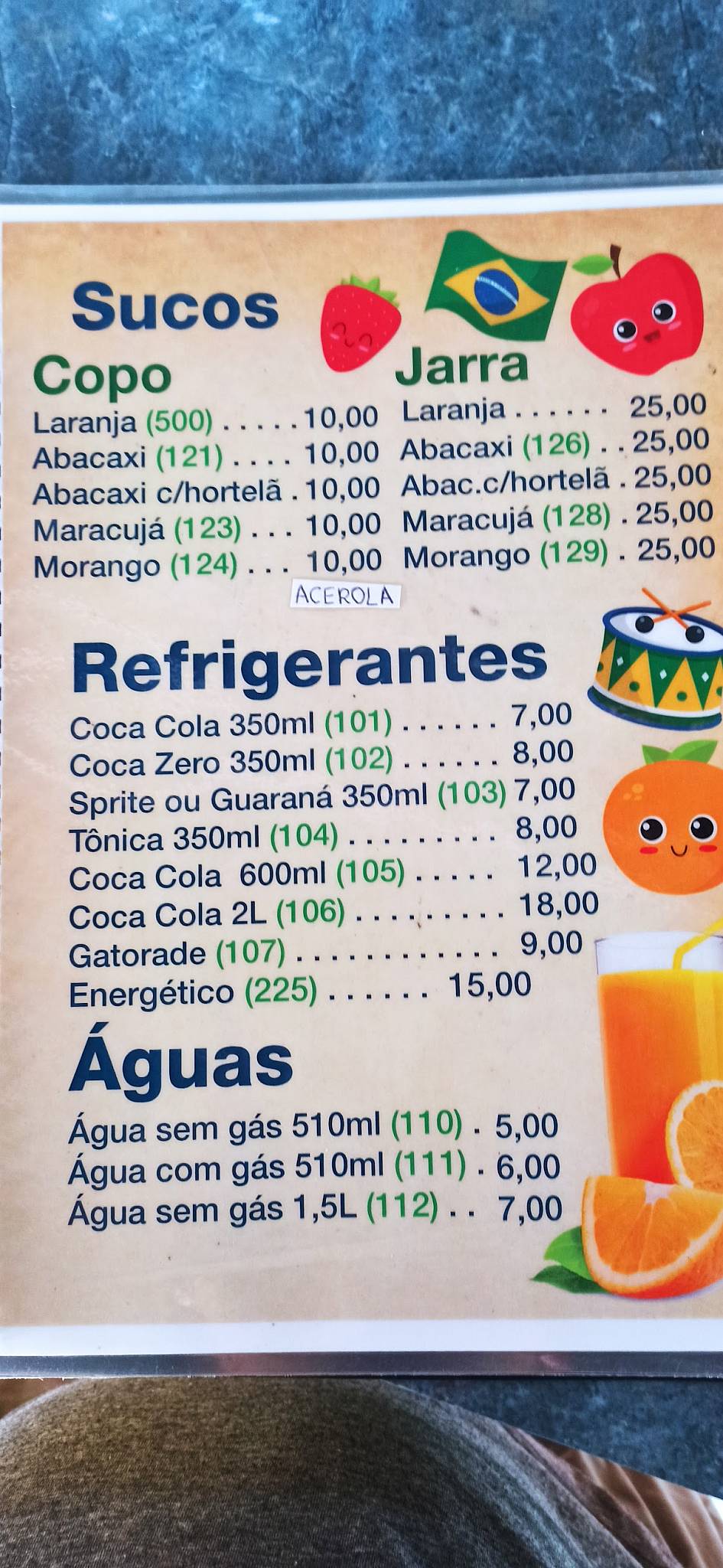 Menu at Quiosque do peixe restaurant, Brazil, R. Antônio dos Santos Mendes