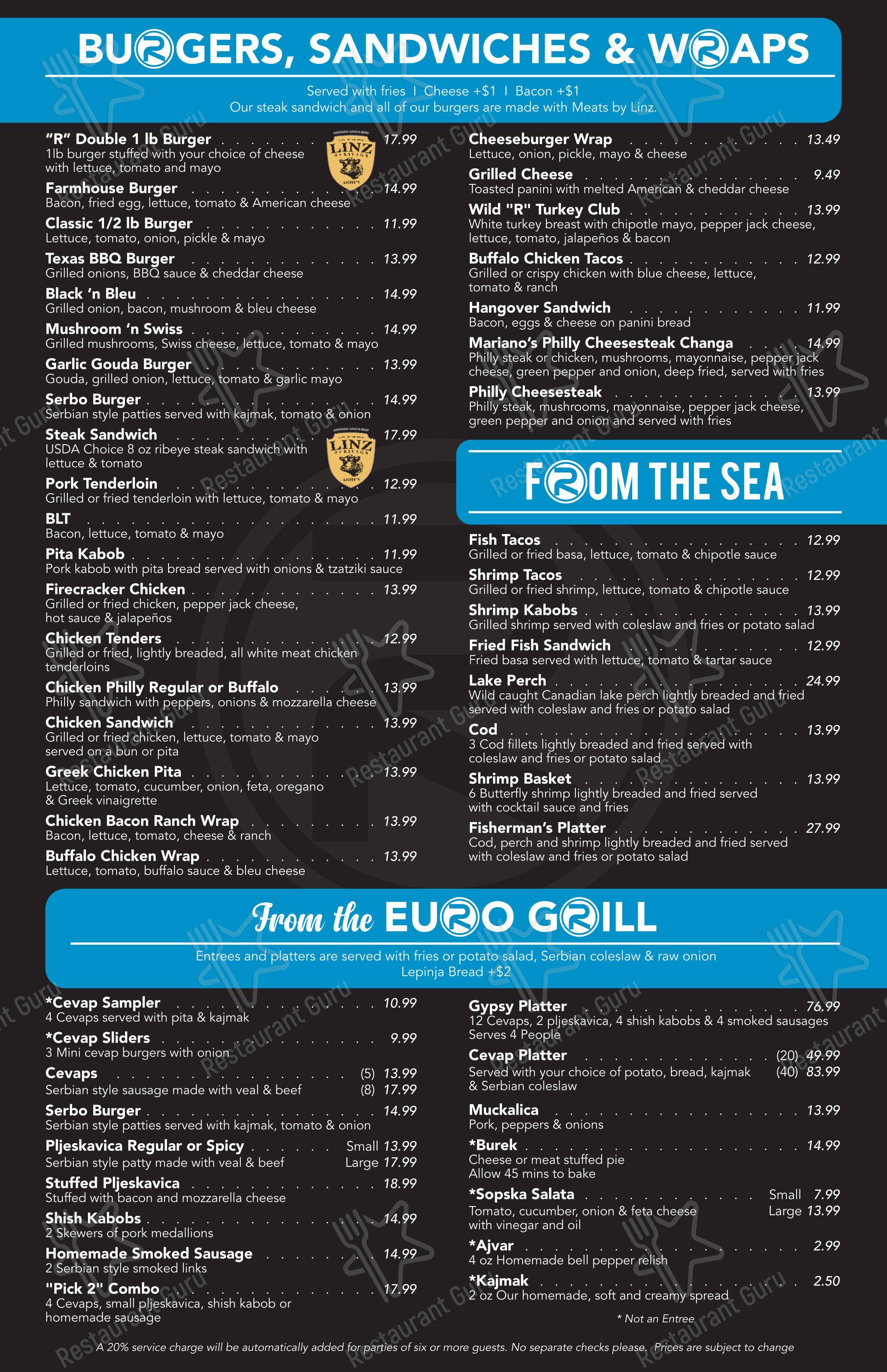 Menu at R-Bar and Grill, Highland