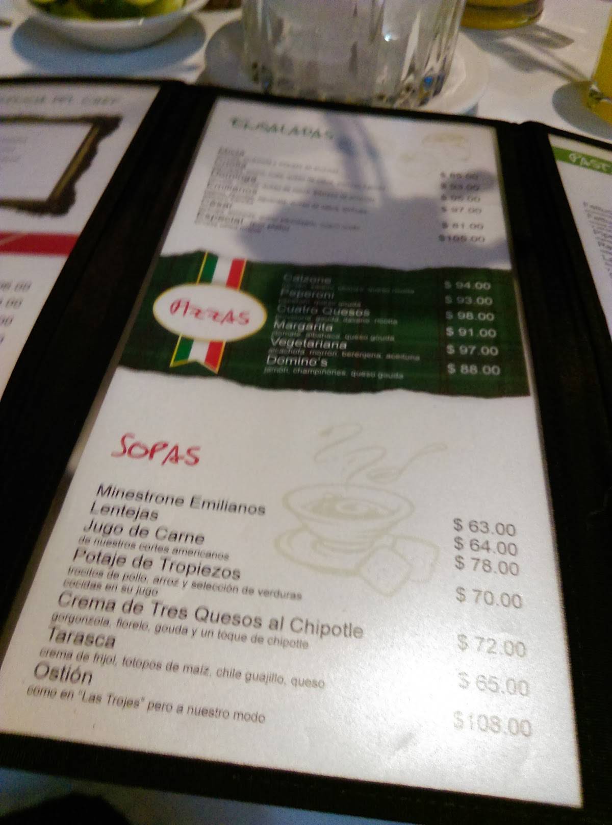 Carta de RESTAURANTE EMILIANOS, Morelia, Artilleros de 1847 1643