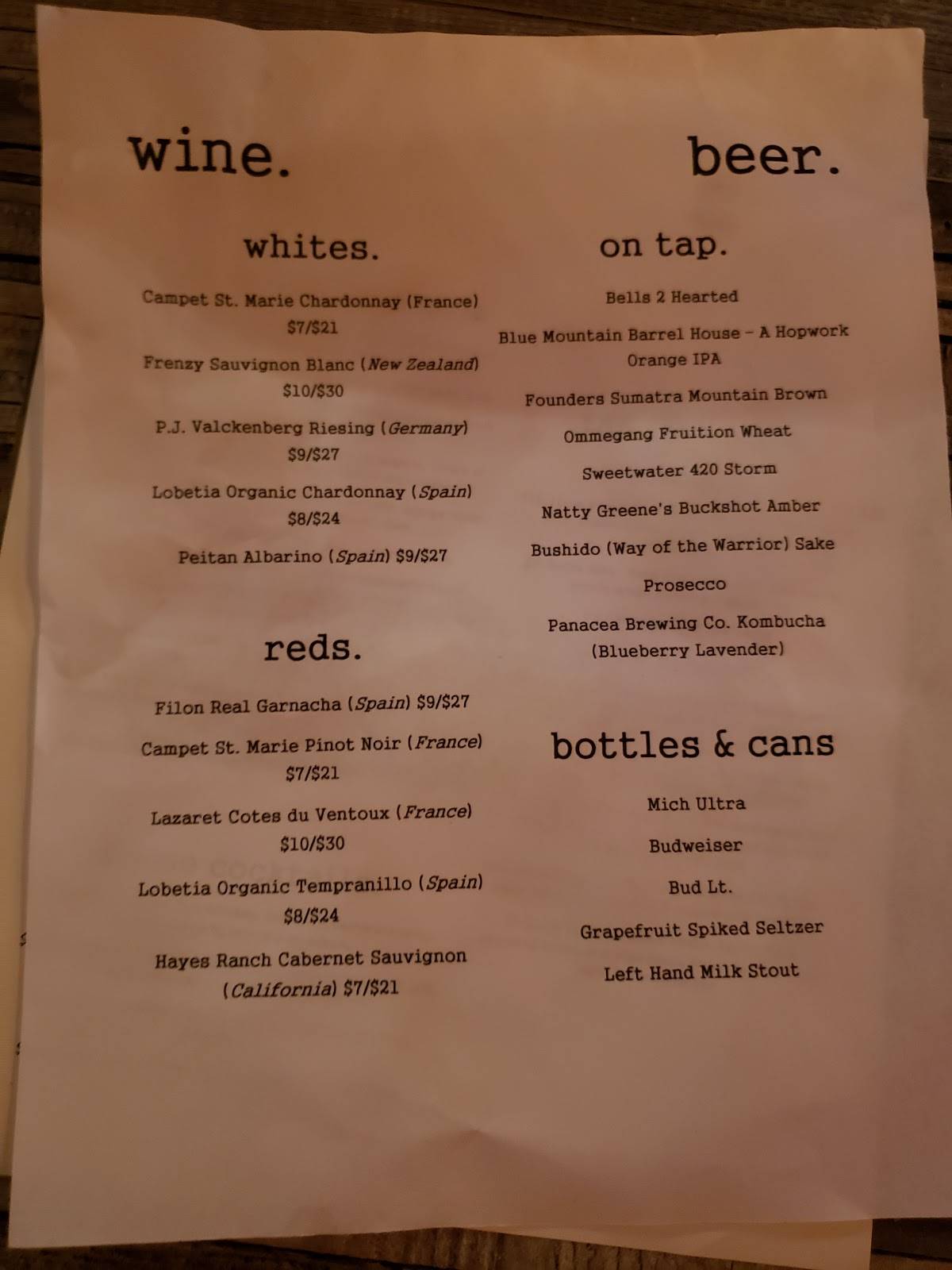 Menu at RUMCOW. pub & bar, Wilmington