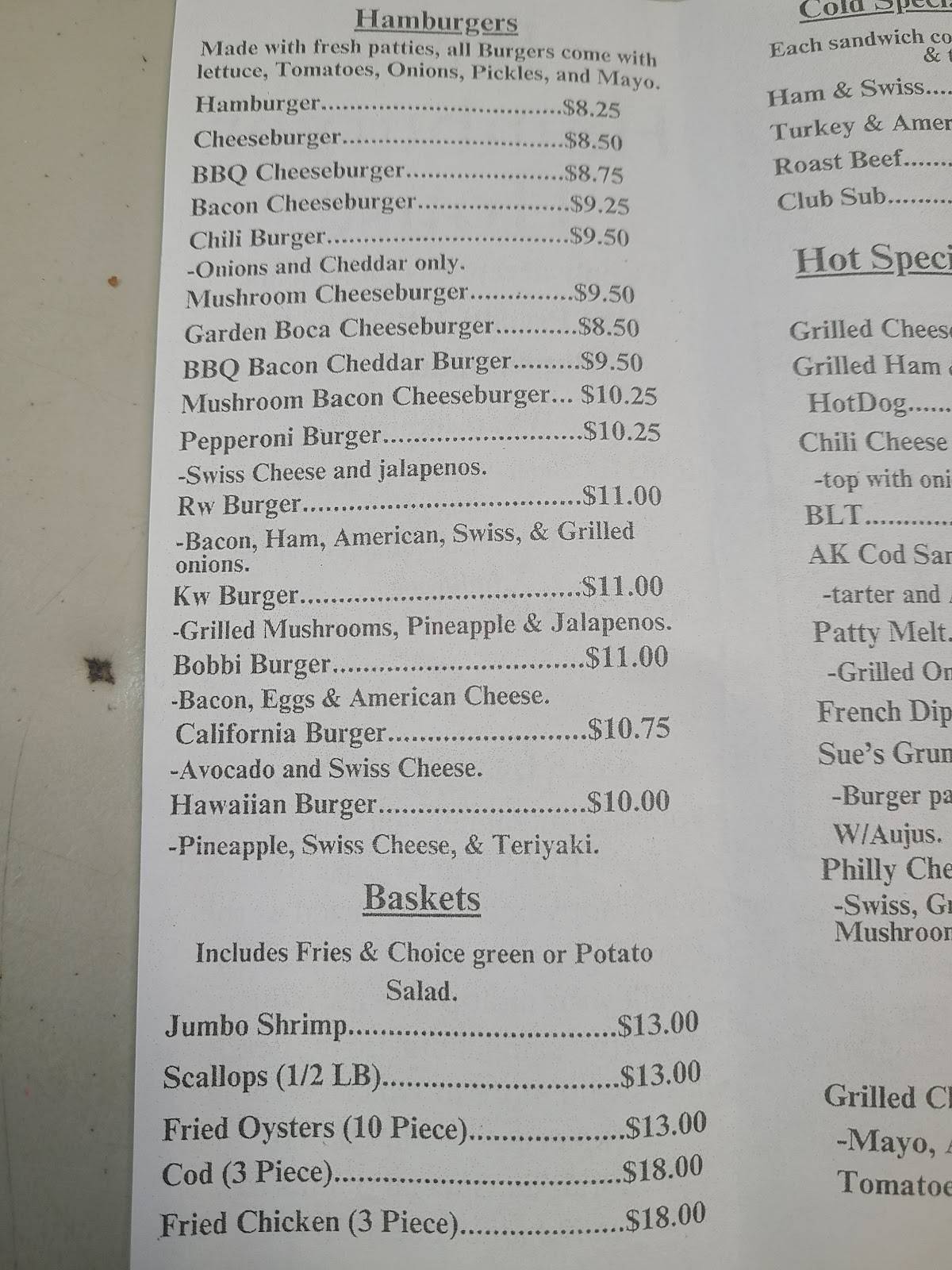 Menu at RW'S Hamburger House restaurant, Palmer, E Palmer-Wasilla Hwy