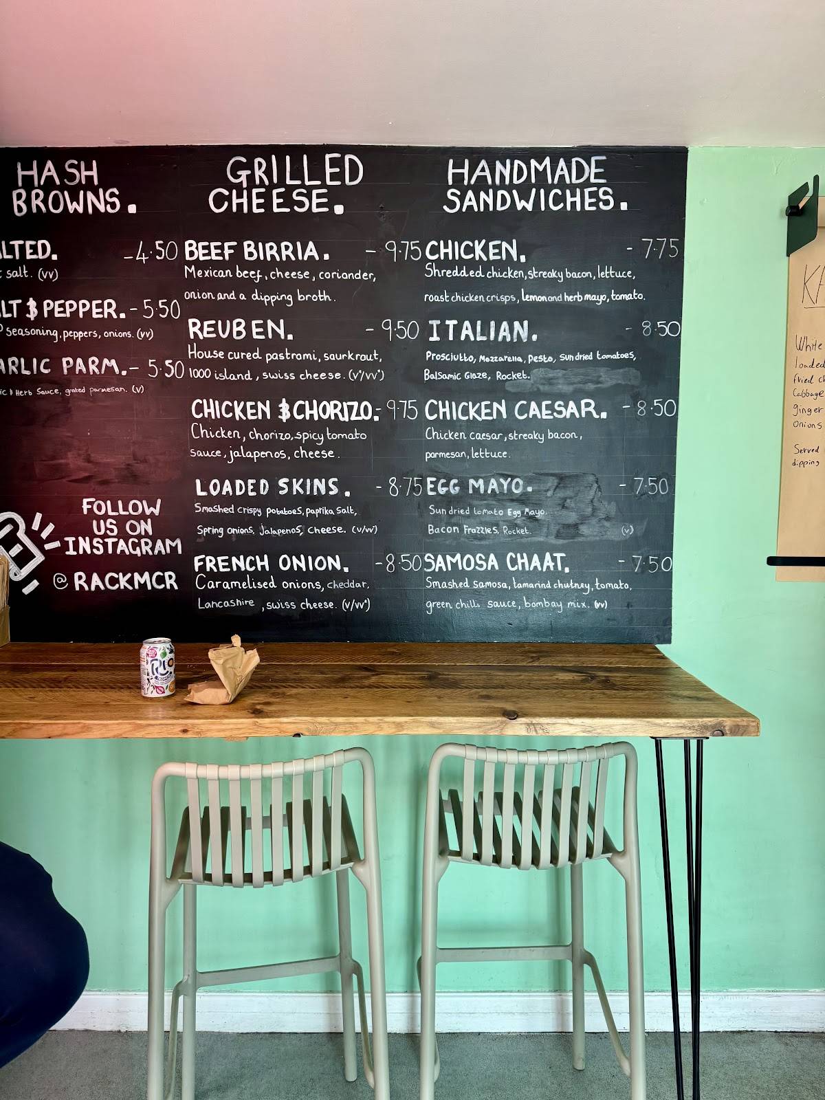 Menu at Rack cafe, Stockport