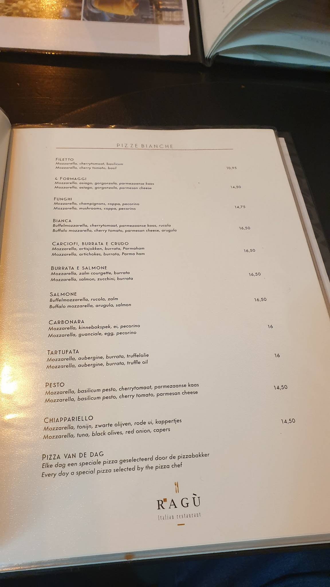 Menu at Ragù, Leiden