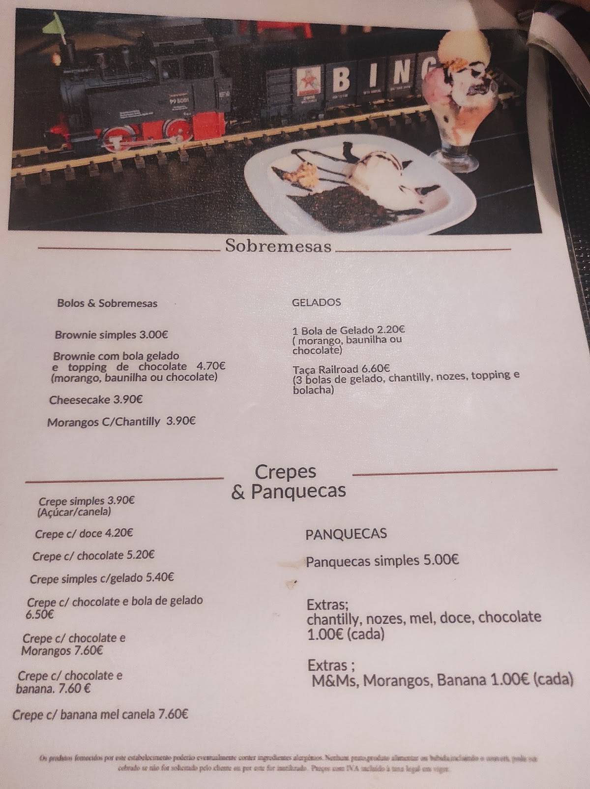 Menu at Railroad caffe pub & bar, Lisbon