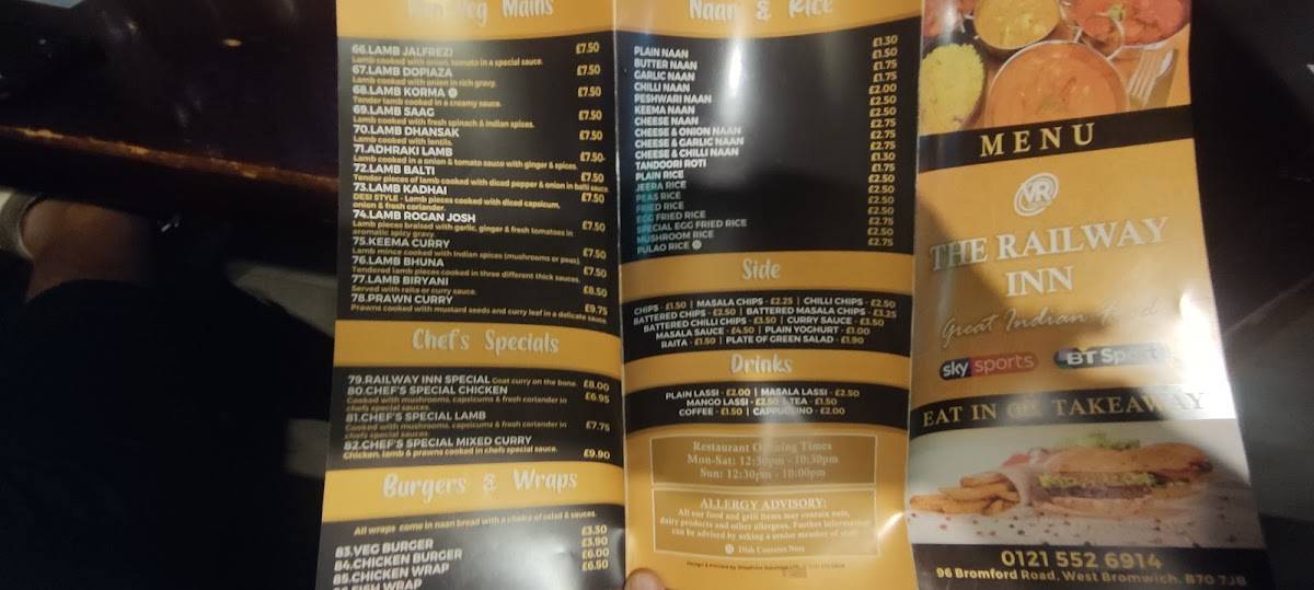 Menu at The Railway Inn pub & bar, West Bromwich, 96 Bromford Ln