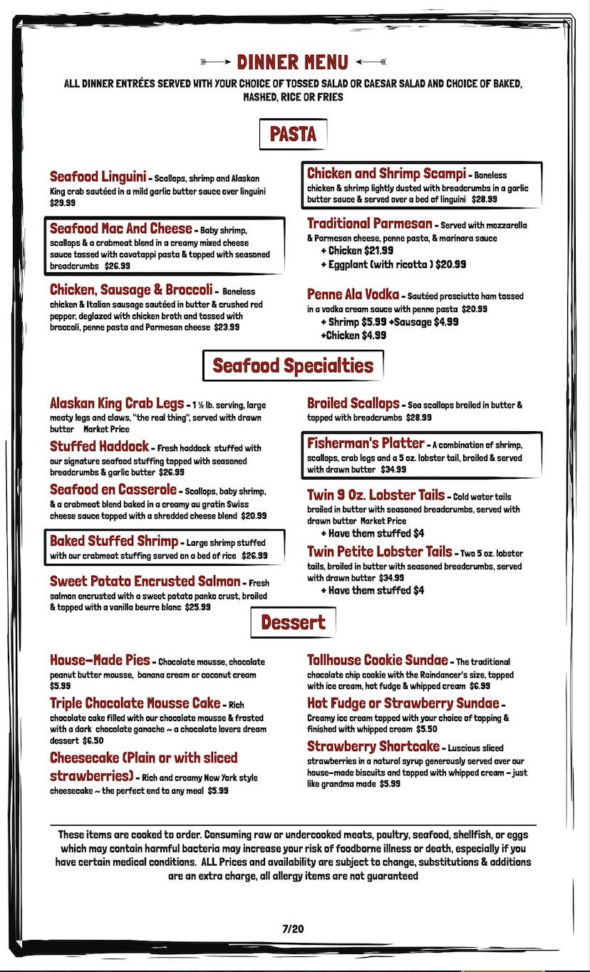 Menu at Raindancer Restaurant, Amsterdam, NY-30
