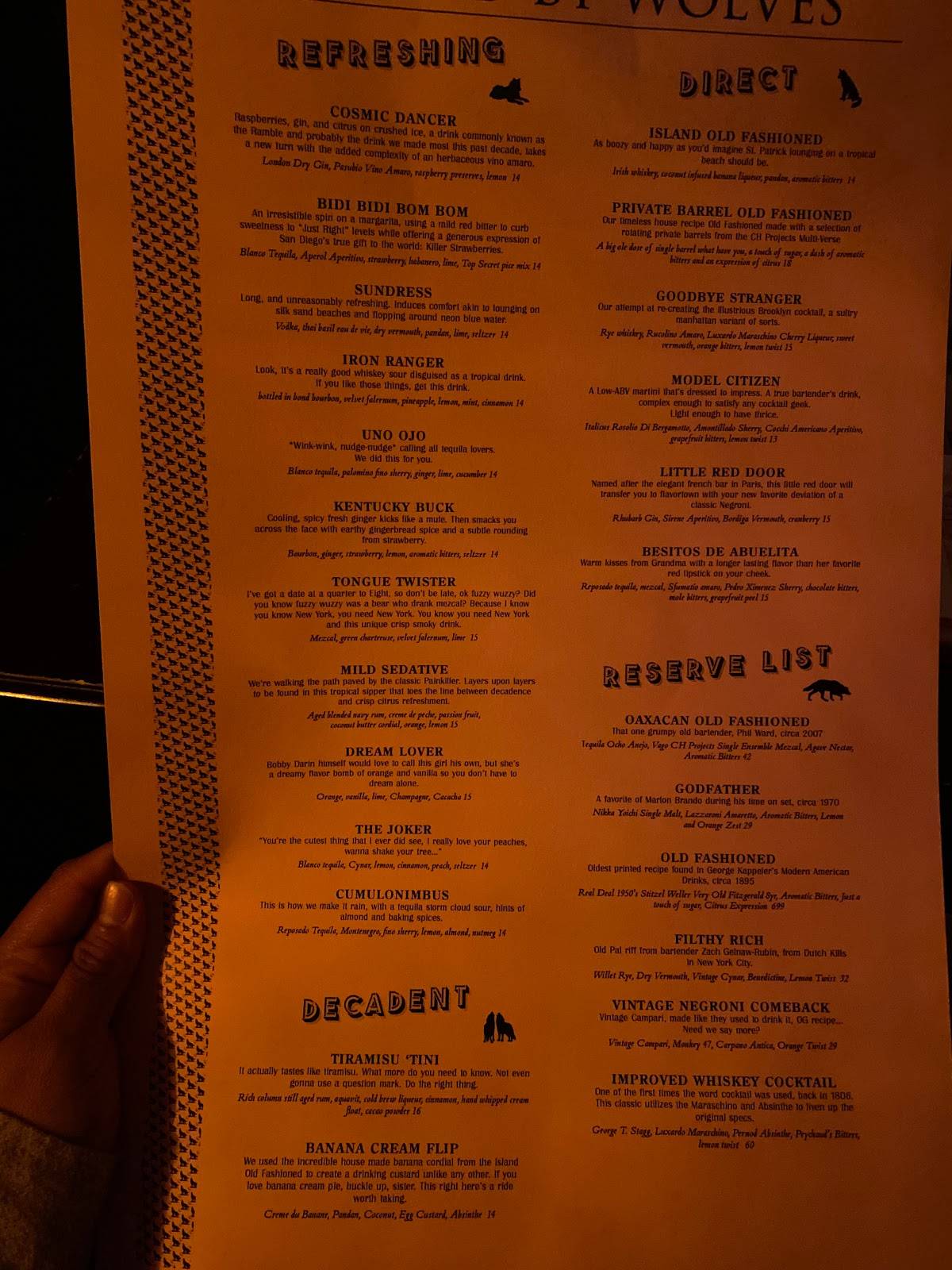 Menu at Raised by Wolves pub & bar, San Diego