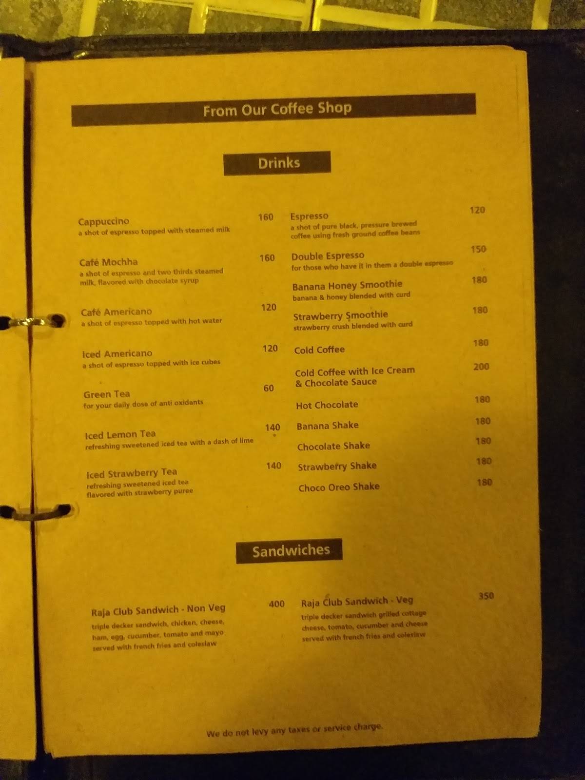 Menu at Raja Cafe Restaurant, Khajuraho