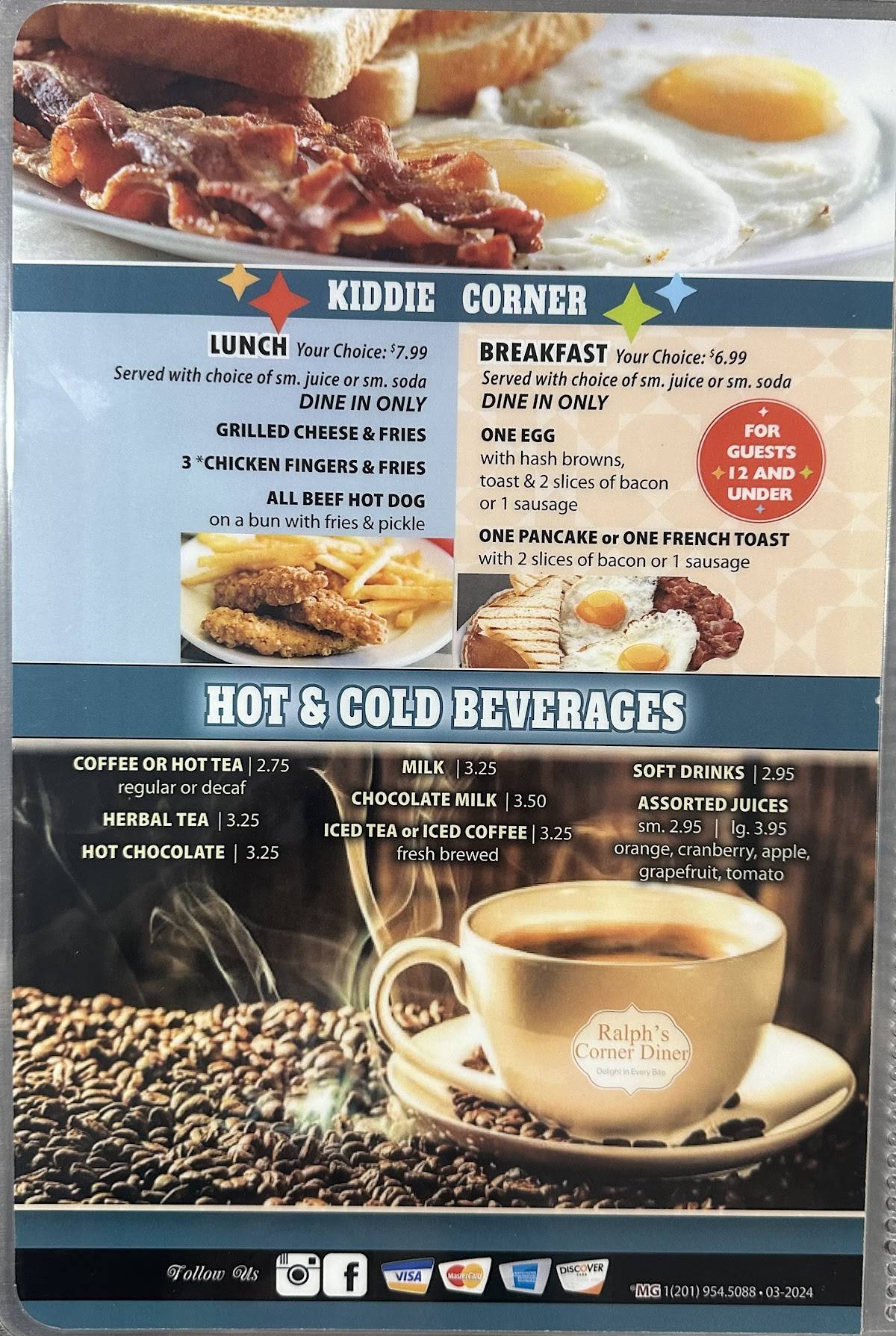 Menu at Ralph’s Corner Diner restaurant, Lansdale