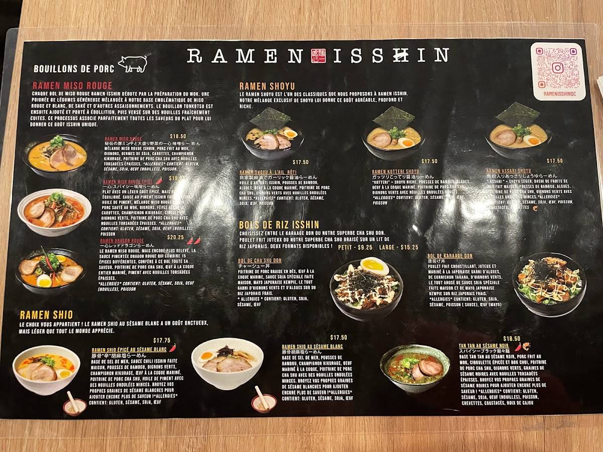Carta del restaurante Ramen Isshin, Montréal