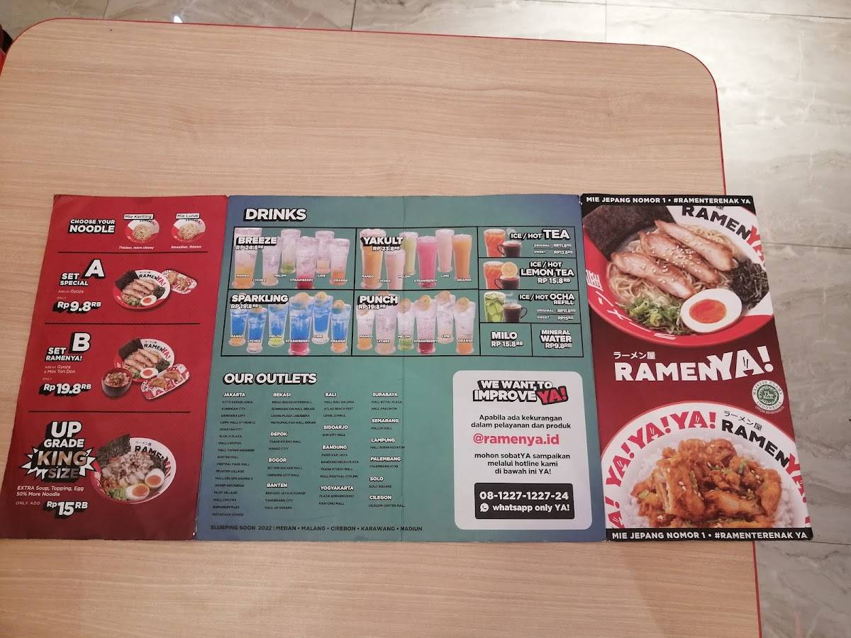 Carta del restaurante RamenYA! Suncity Mall, Sidoarjo
