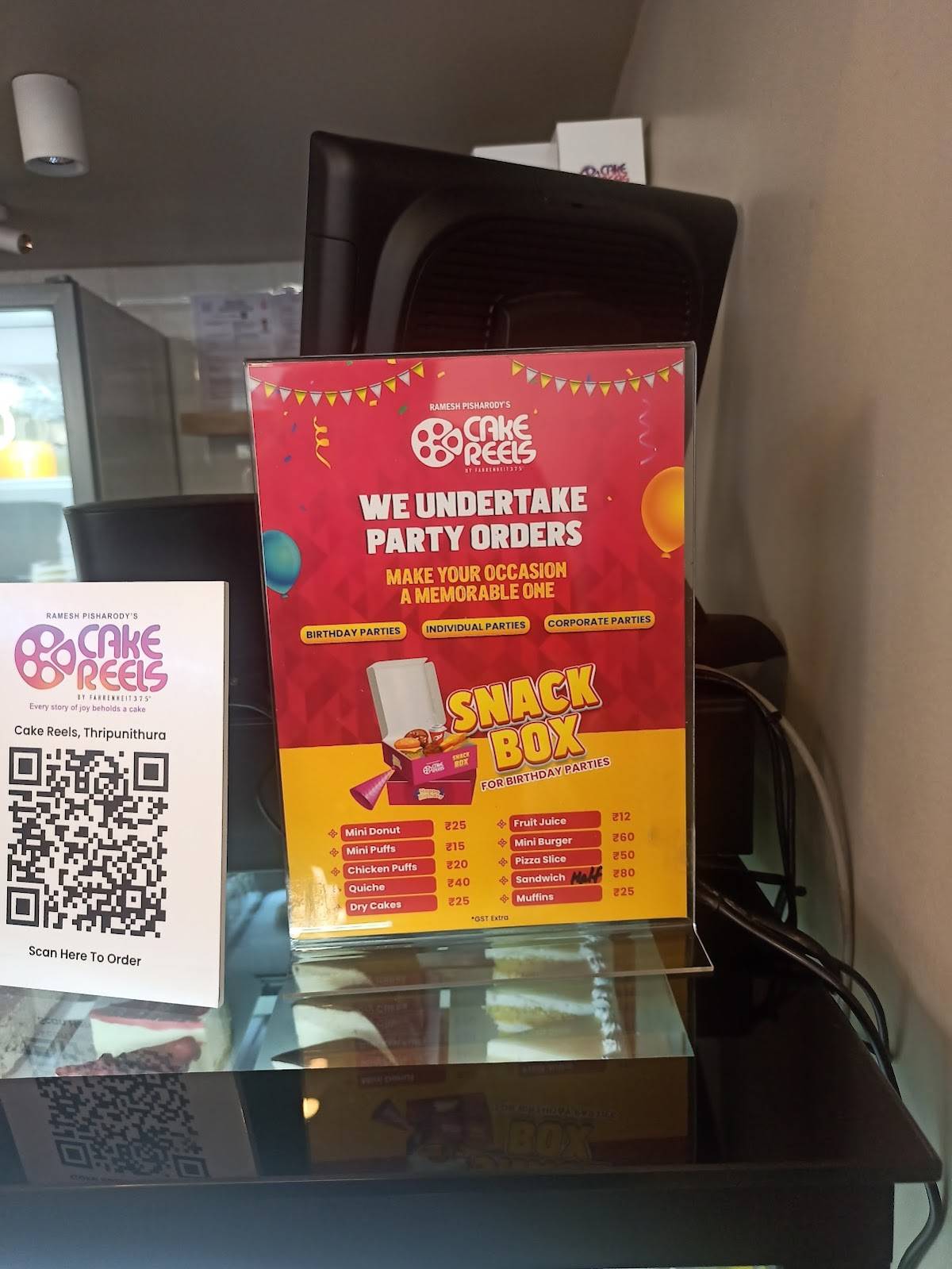 Menu at Ramesh Pisharody's Cake Reels, Kochi, Metro Pillar 1000