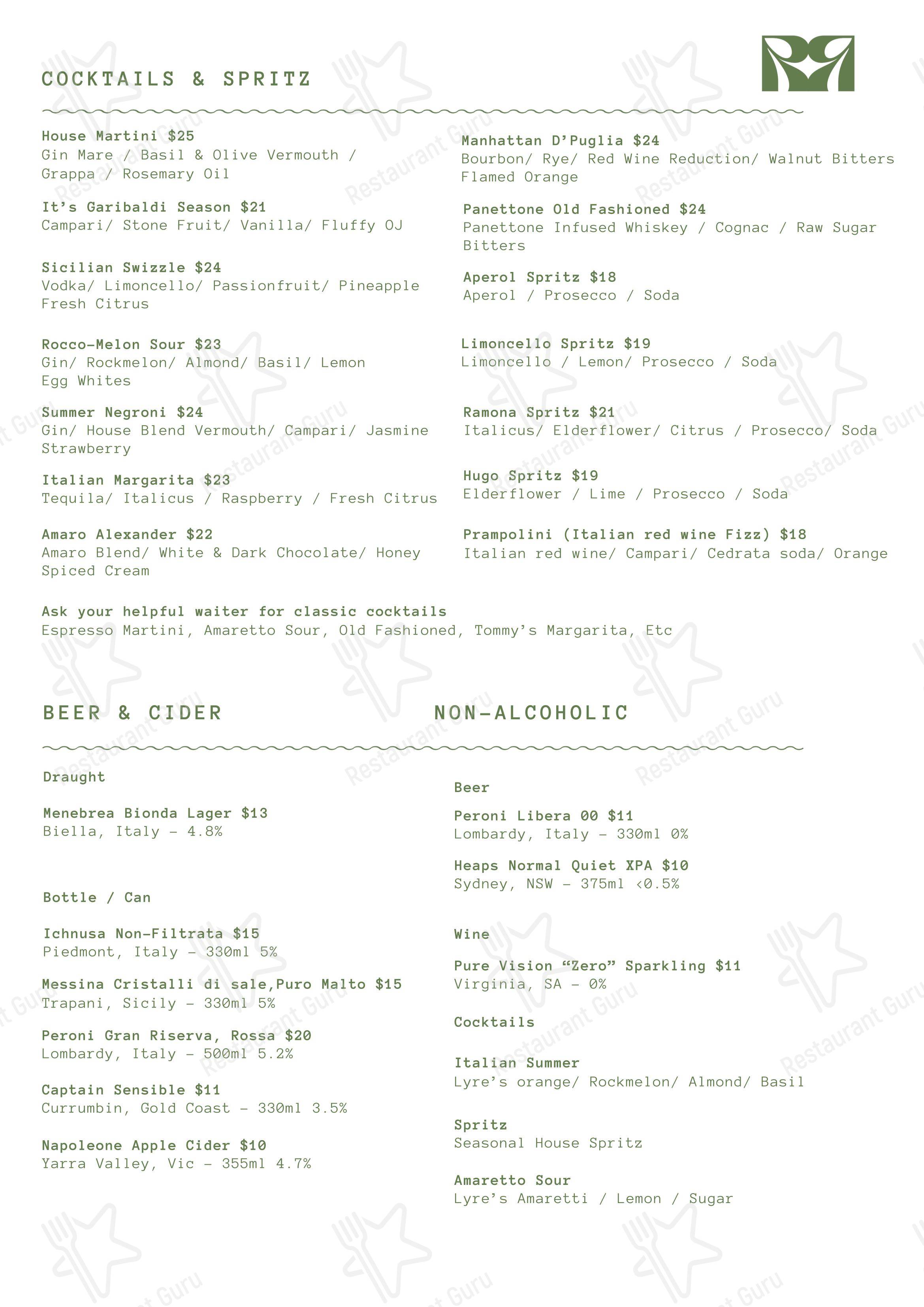 Menu at Ramona Trattoria Coorparoo & Camp Hill restaurant, Coorparoo