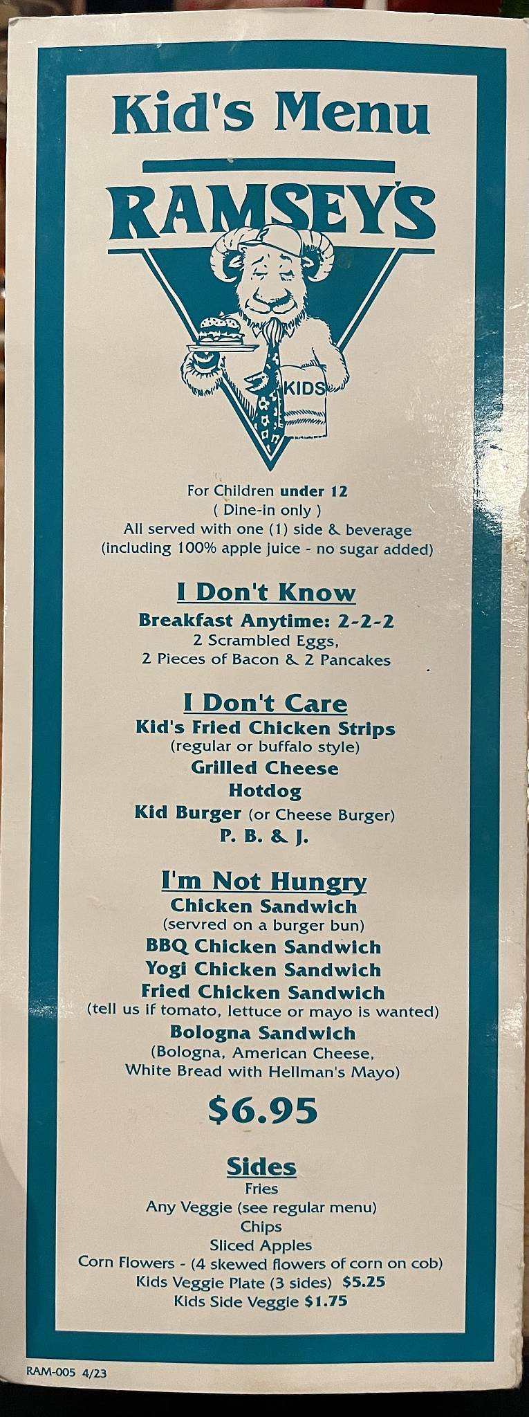 Menu at Ramsey's Diner - Harrodsburg Rd restaurant, Lexington, Old ...
