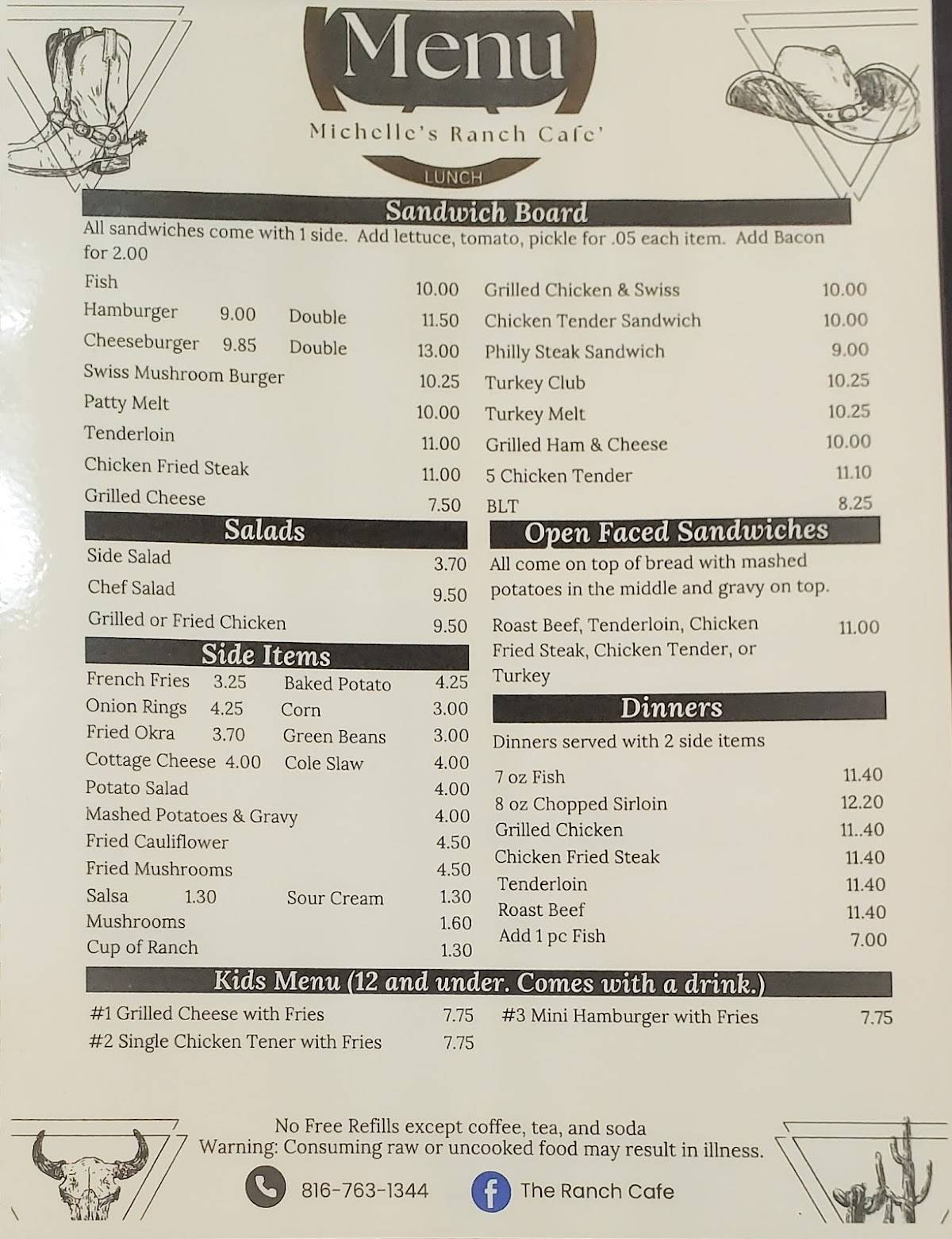 Menu at Ranch Cafe, Grandview, E Frontage Rd