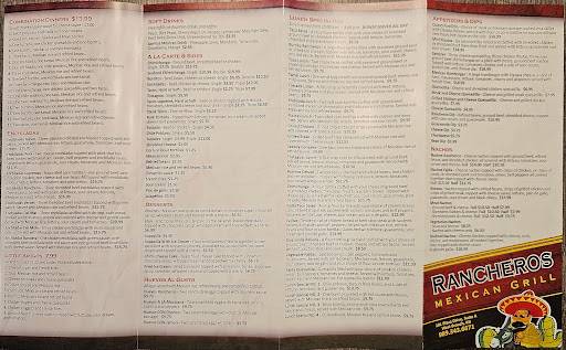 Menu at Rancheros Mexican Grill restaurant, West Branch