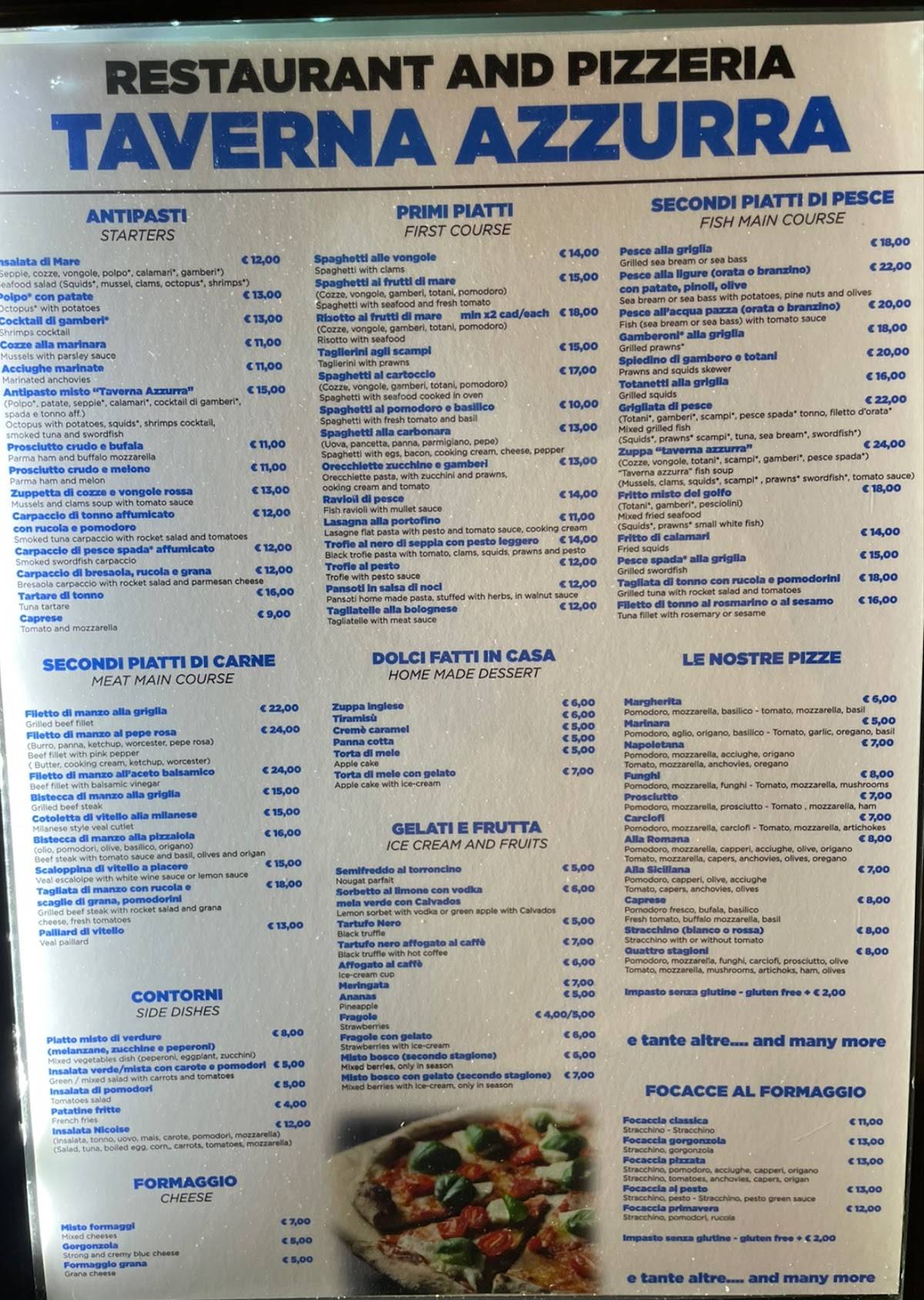 Speisekarte von Taverna Azzurra restaurant, Rapallo