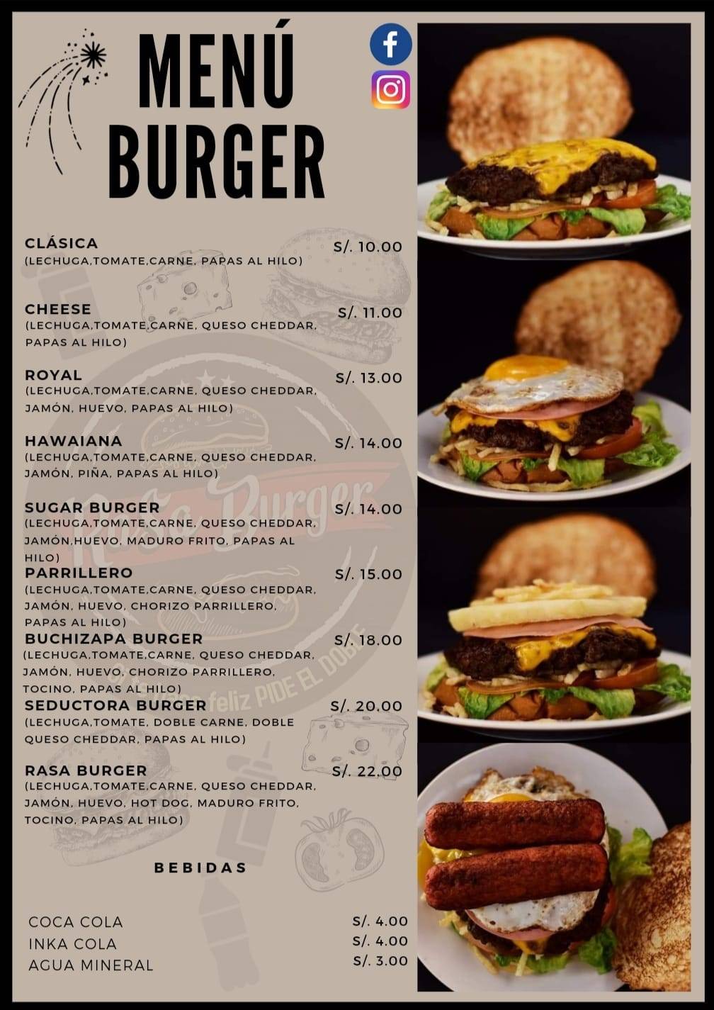 Menu at Rasa Burger restaurant, Tarapoto