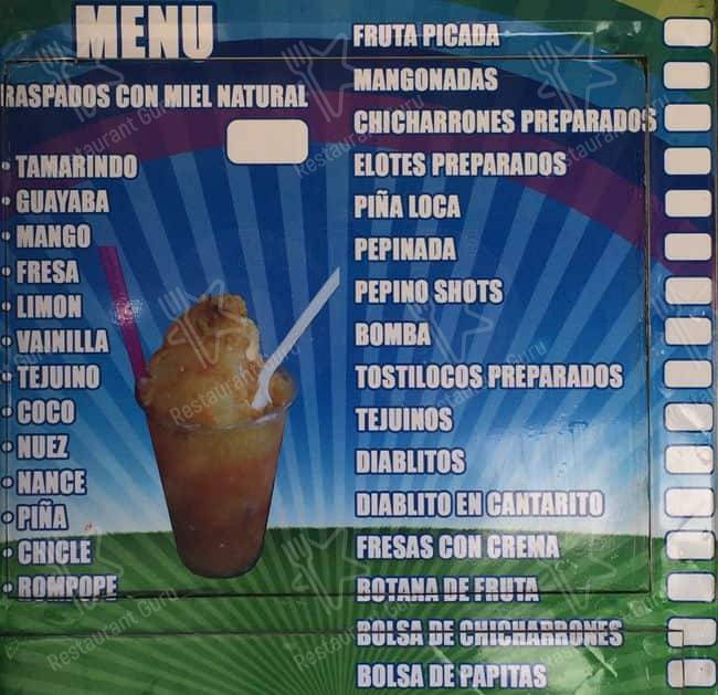 Menu at Raspados Arcoiris restaurant, San Jose