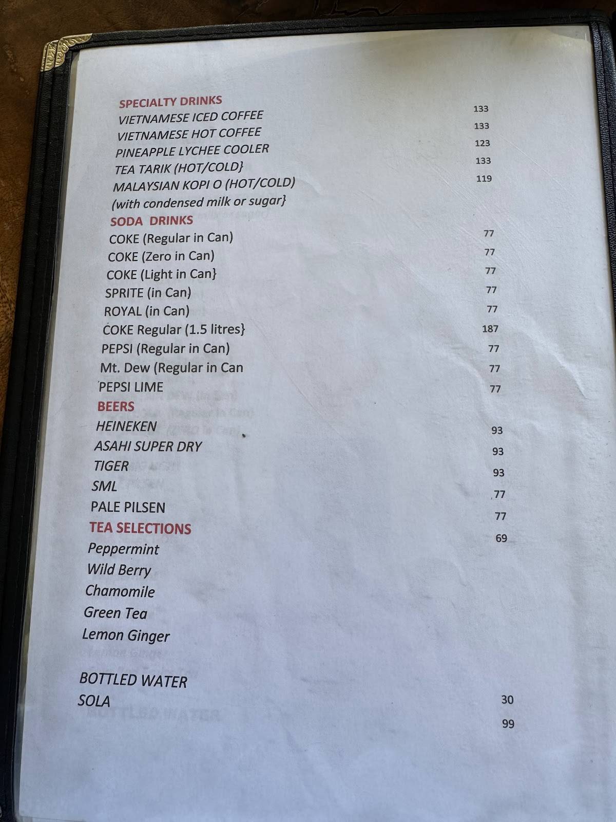 Menu at Rau-Ram Restaurant, Bacolod