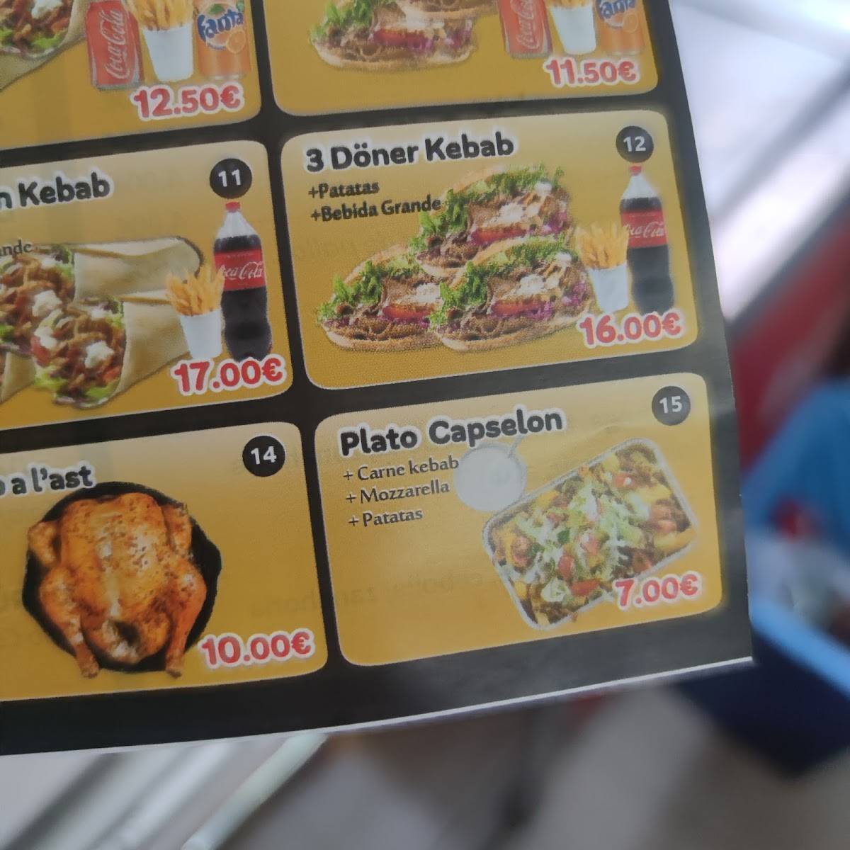 Menu at Rayan Doner kebab restaurant, Gavà
