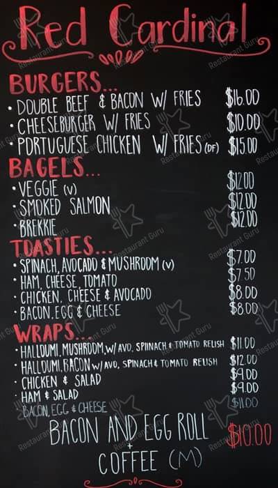 Menu at Red Cardinal Cafe, Underwood