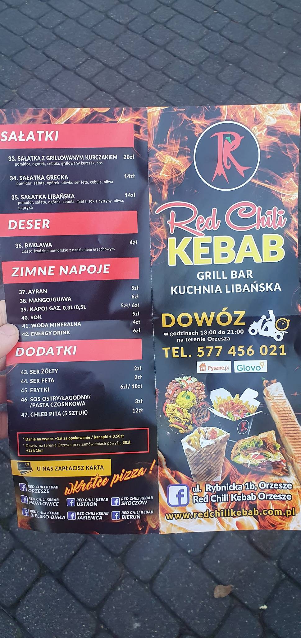 Carta del restaurante Red Chili Kebab, Orzesze