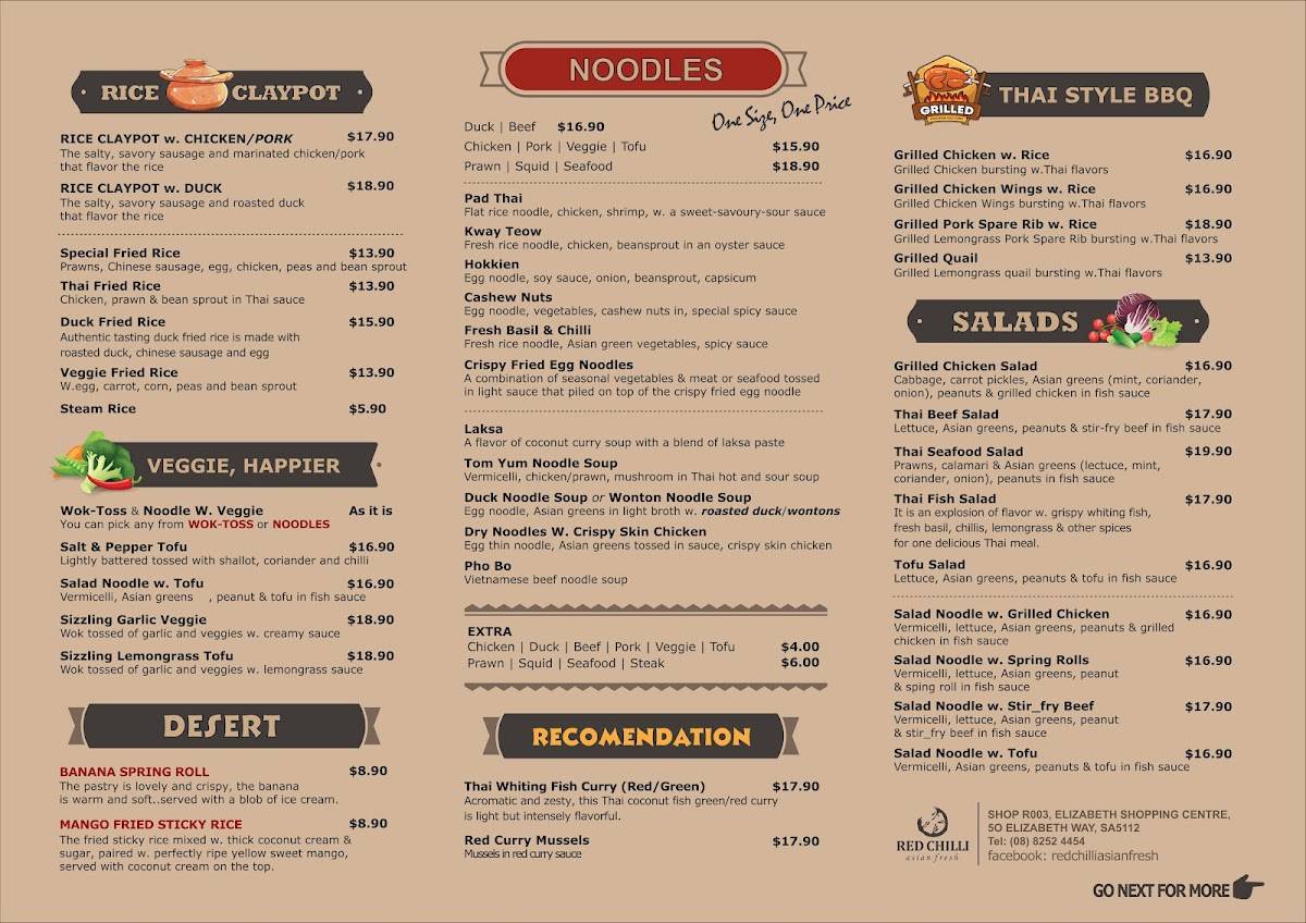 Menu at Red Chilli Asian Fresh restaurant, Elizabeth