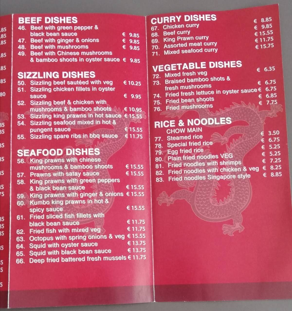 Menu at Red Dragon Chinese Restaurant, Sliema, 135B The Strand Street Gzira