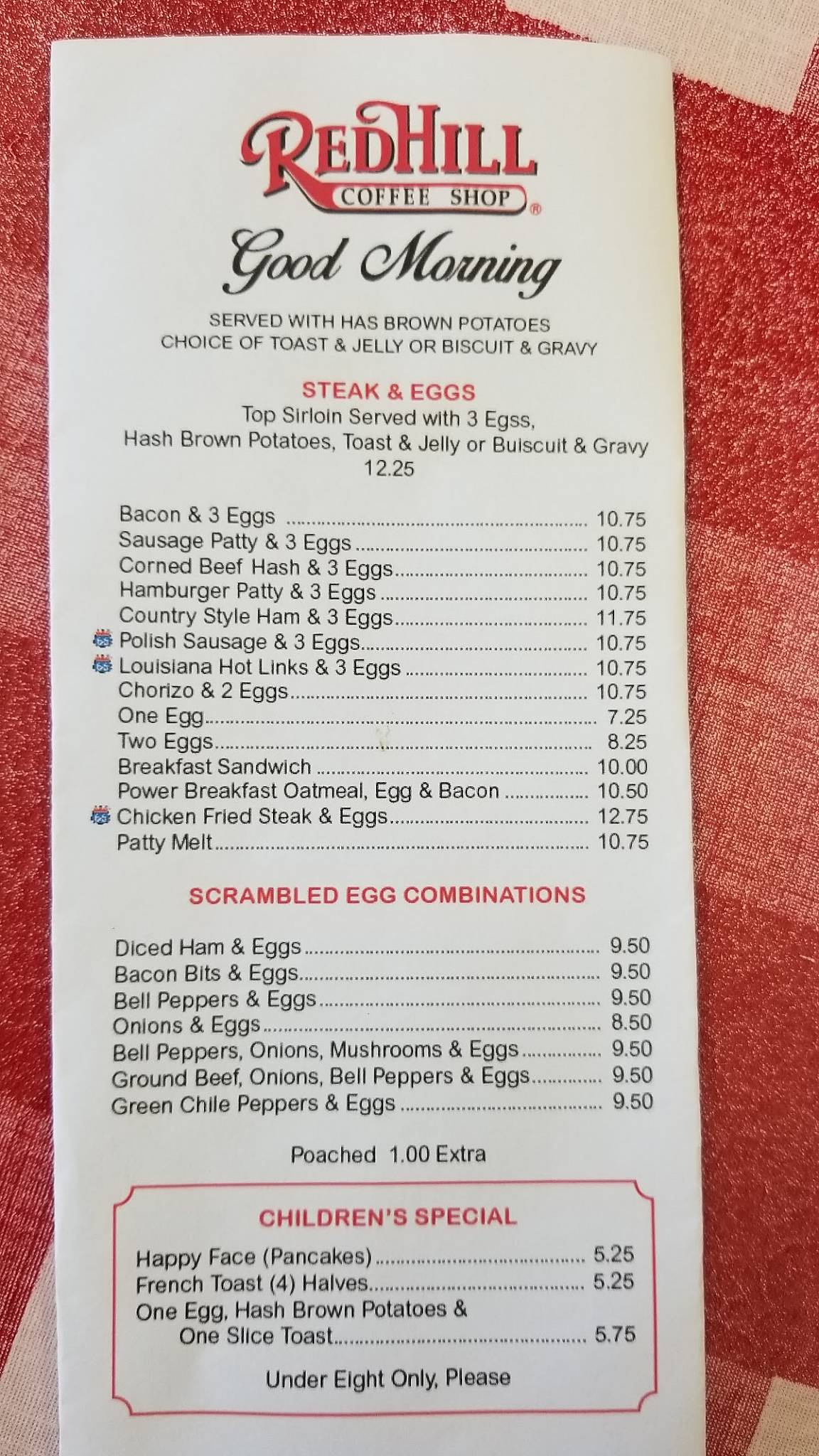 Menu at Red Hill Coffee Shop restaurant, Rancho Cucamonga
