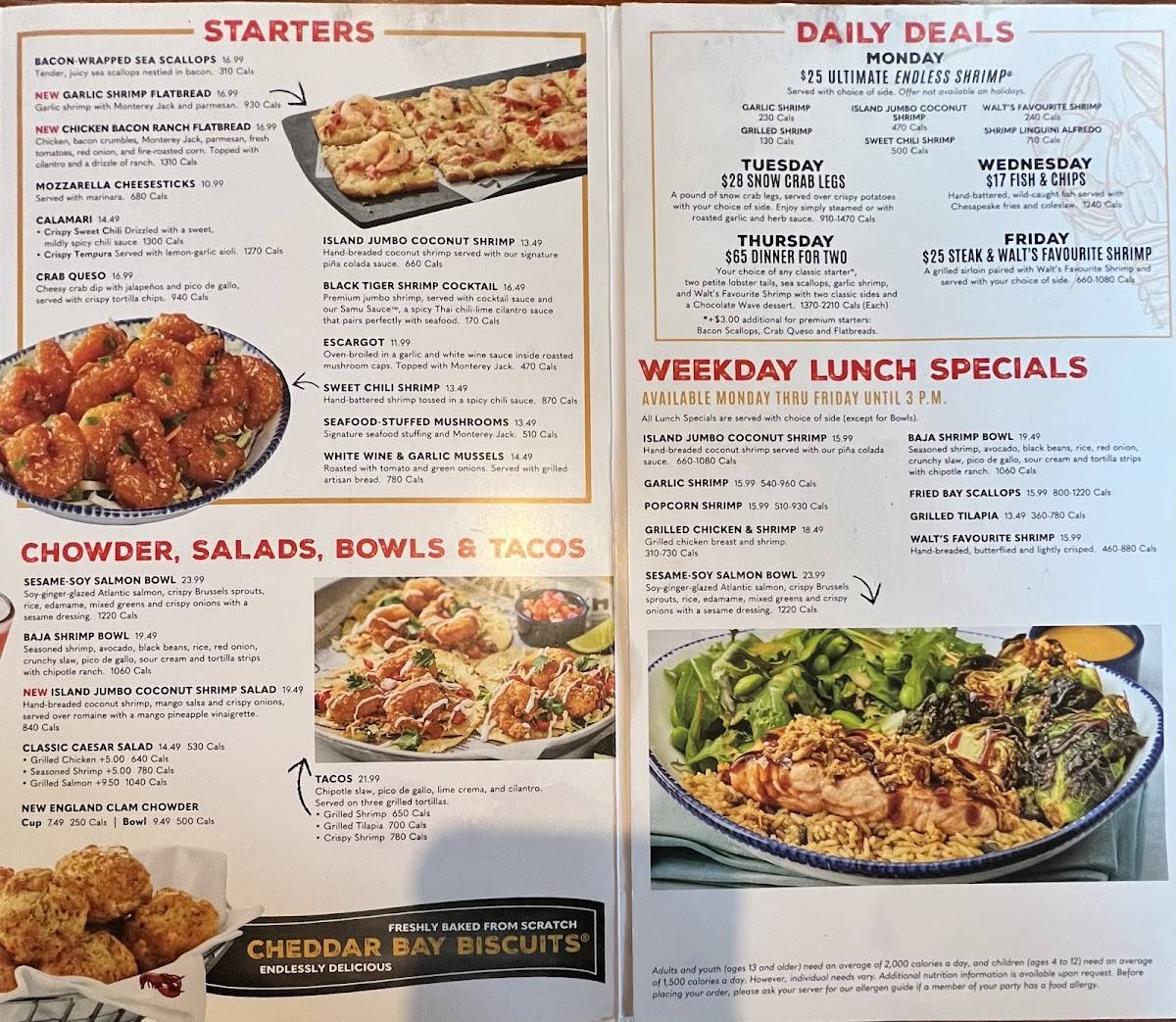 Menu at Red Lobster restaurant, Sudbury, Lasalle Blvd