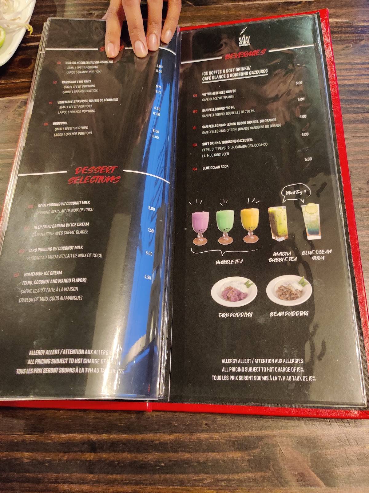 Menu at Red Satay Grill restaurant, Moncton