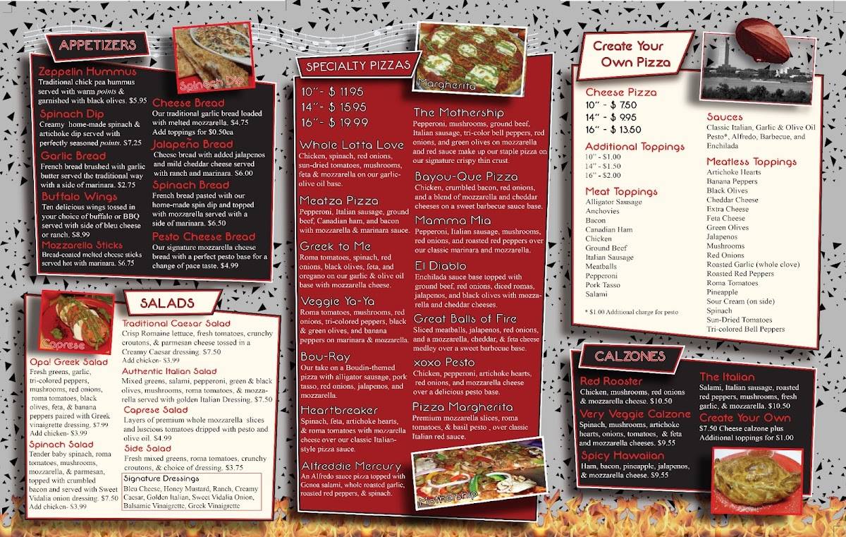 Menu at Red Zeppelin Pizza pizzeria, Baton Rouge