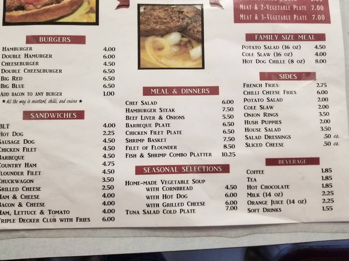 Menu at Red's Grill restaurant, Rock Hill