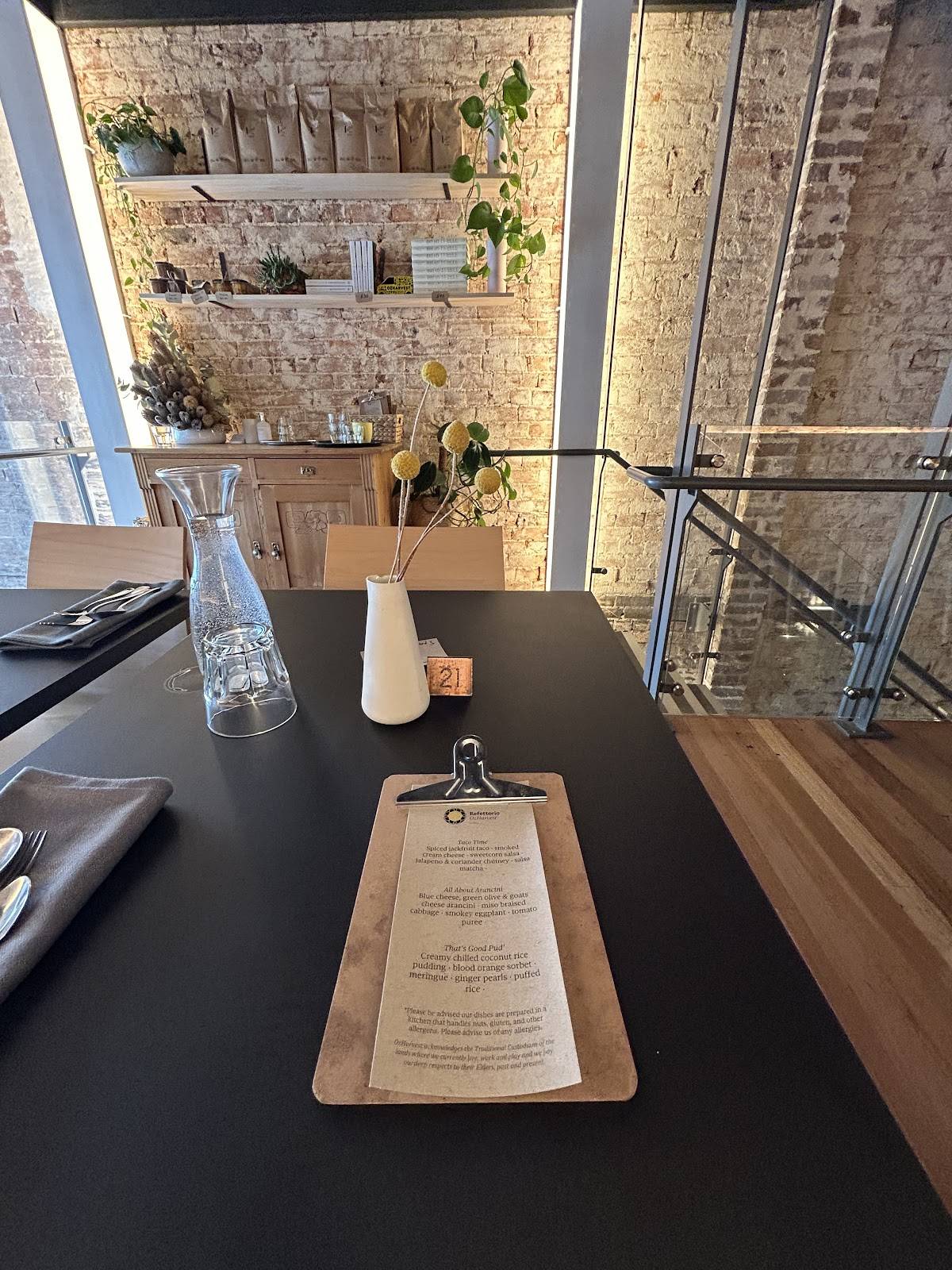 Menu at Refettorio OzHarvest Sydney restaurant, Surry Hills