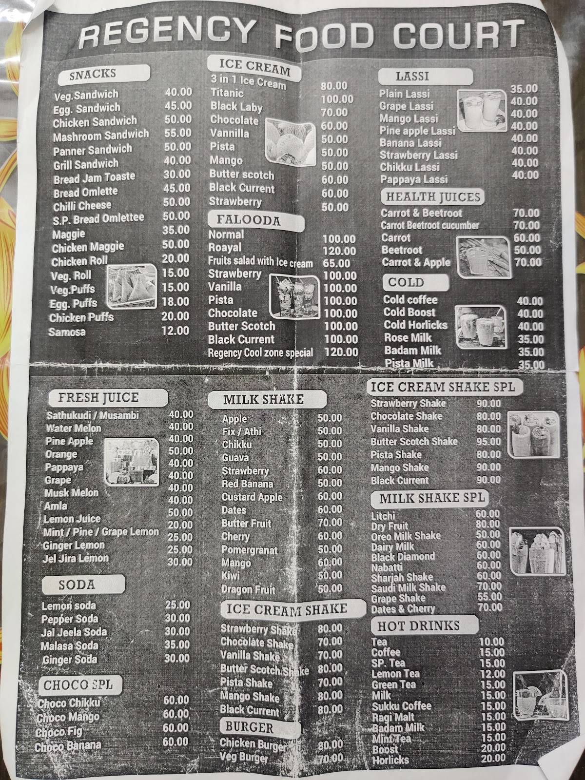 Menu at Regency food court, Padur