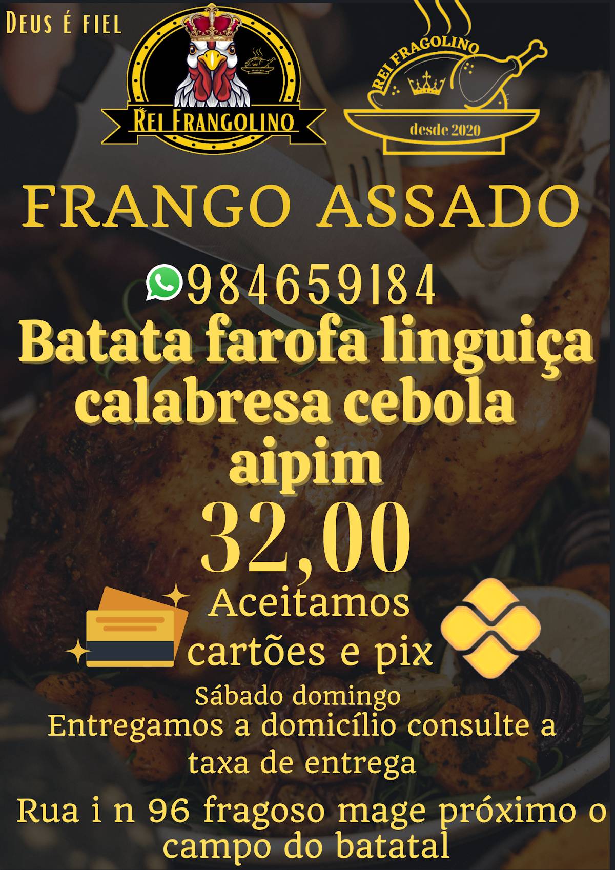 Menu at Rei Frangolino (o rei do frango) restaurant, Magé, R. 1