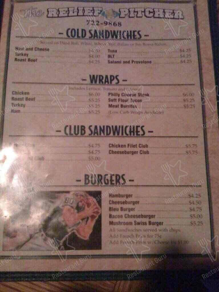 Menu at The Relief Pitcher pub & bar, Binghamton