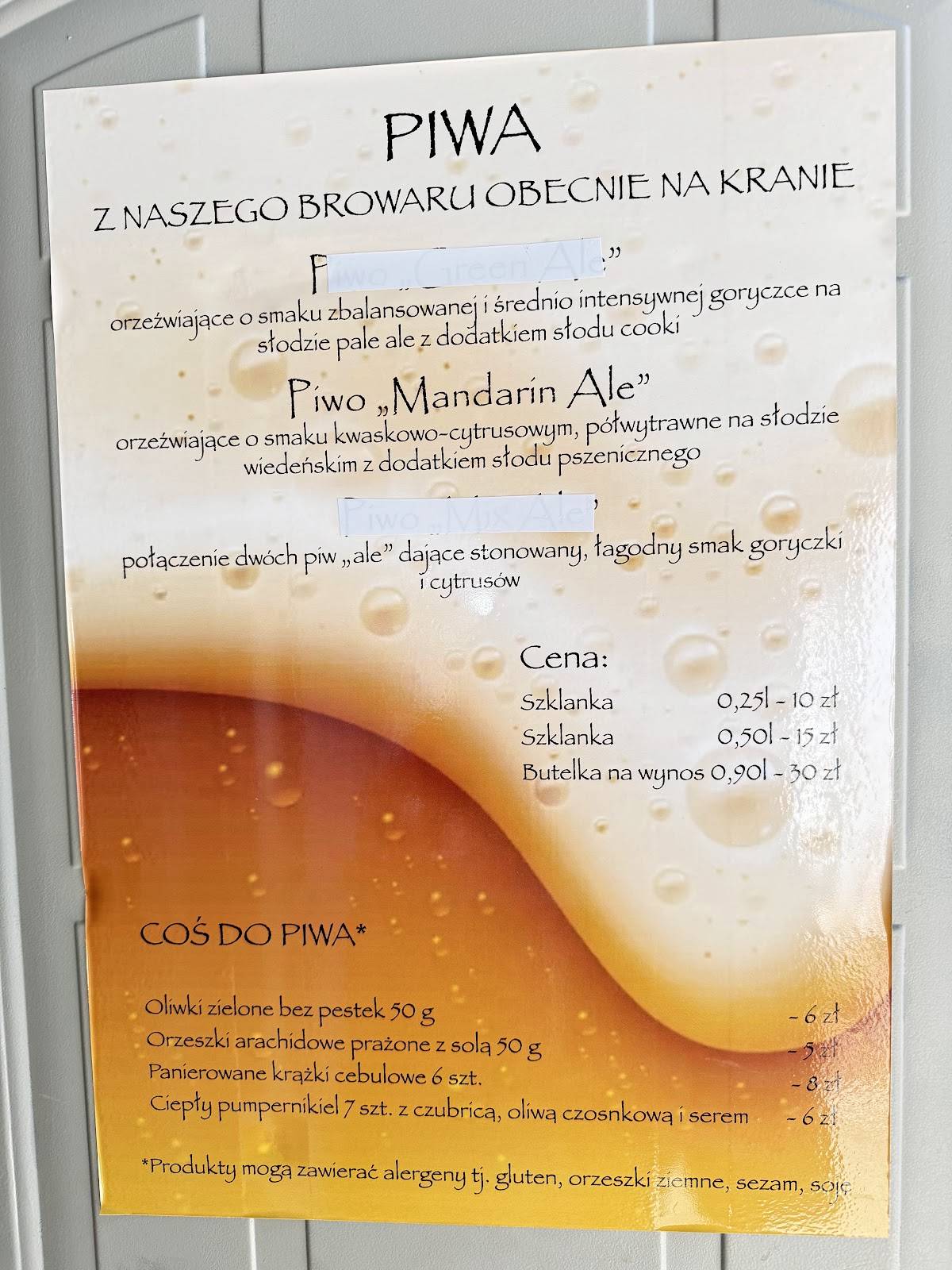 Menu at Restauracja Browar "Zielone Wzgórze" restaurant, Sulistrowiczki ...
