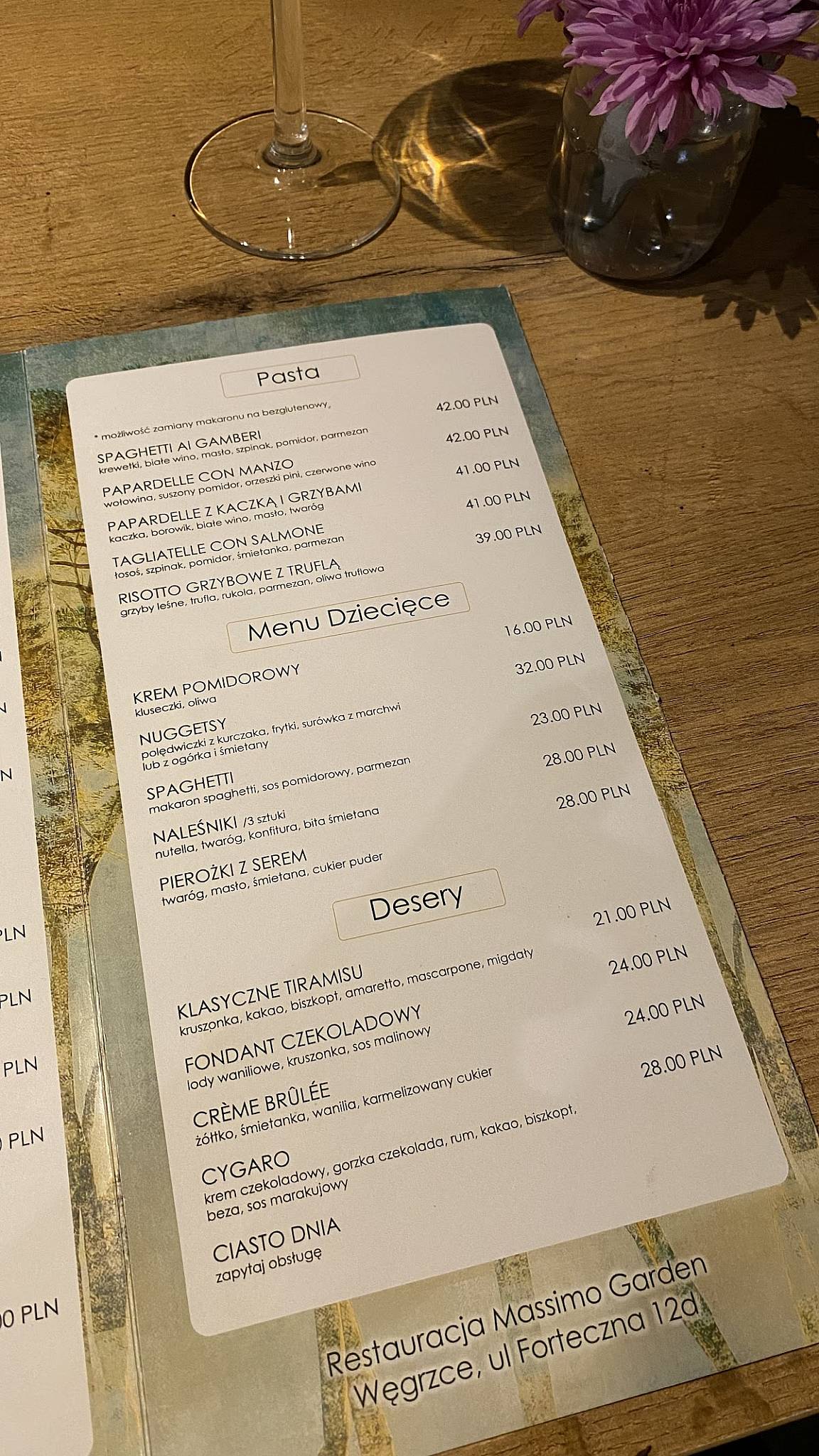 Menu at Restauracja Massimo Garden restaurant, Węgrzce