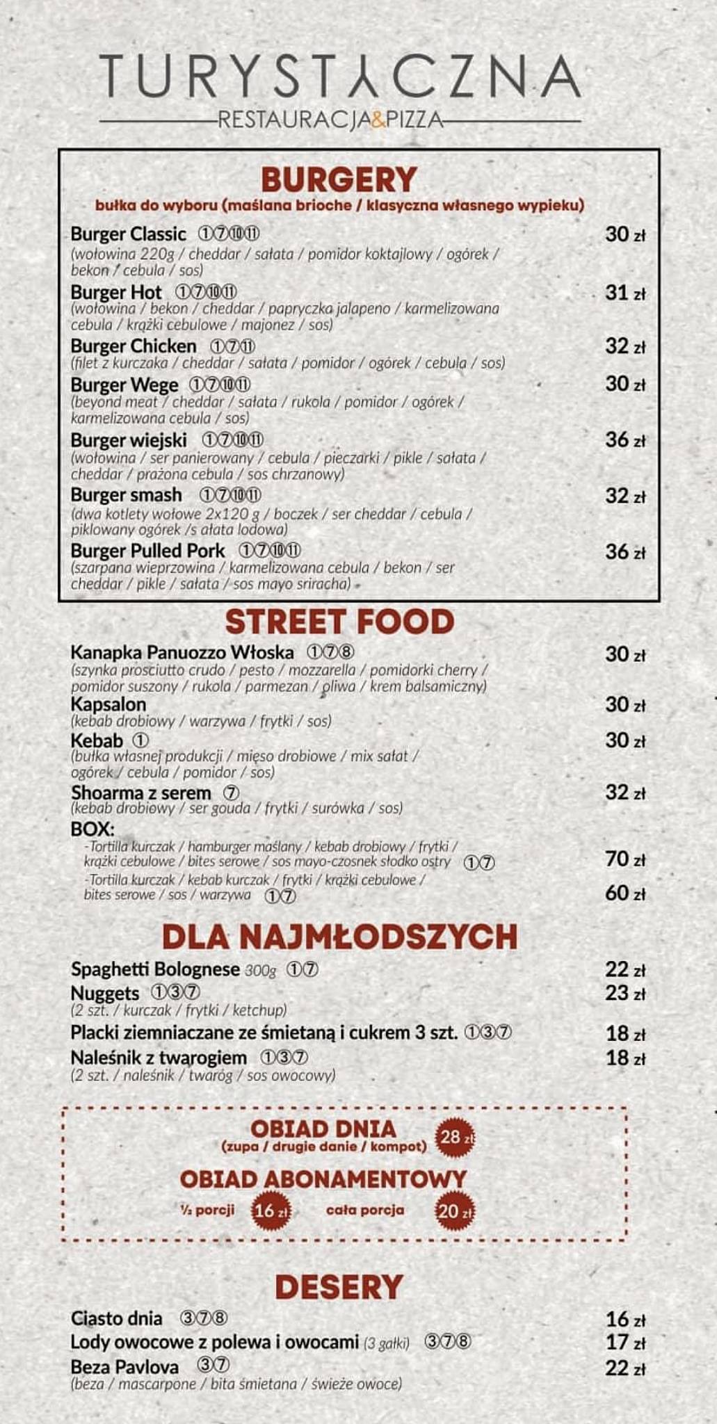 Menu at Restauracja Turystyczna restaurant, Gołdap, Królewiecka 6