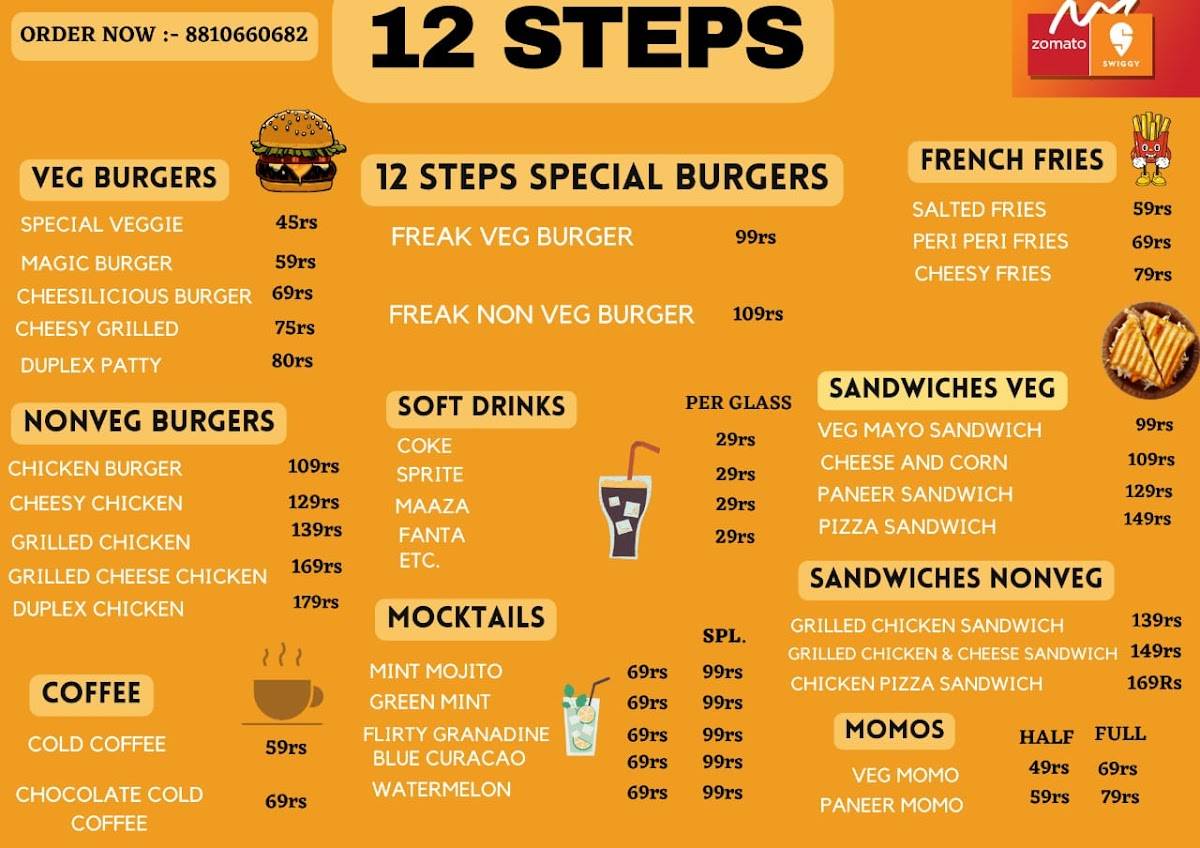 Menu at 12 steps cafe, New Delhi