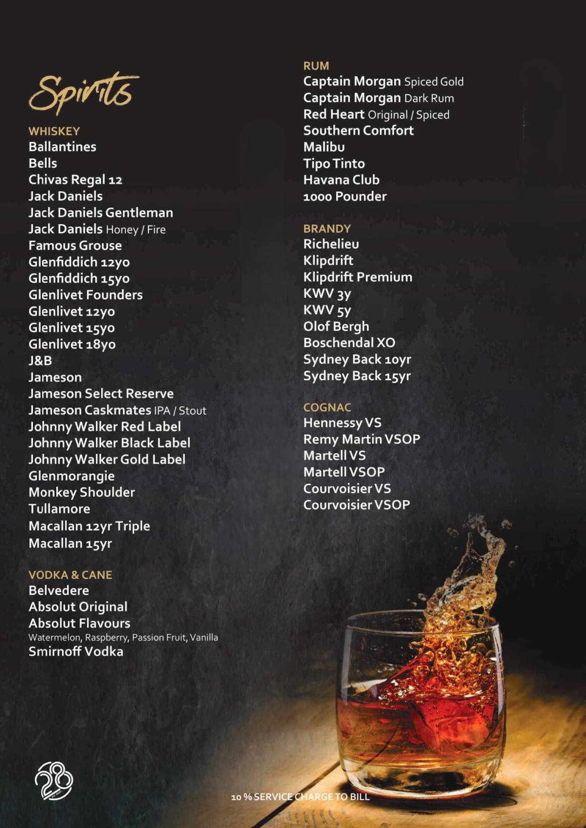 Menu at 28 restaurant, Bloemfontein