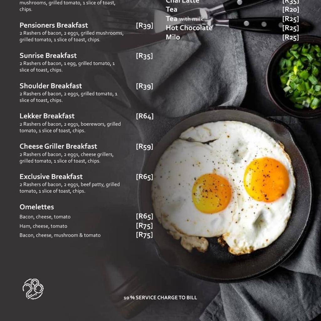 Menu at 28 restaurant, Bloemfontein