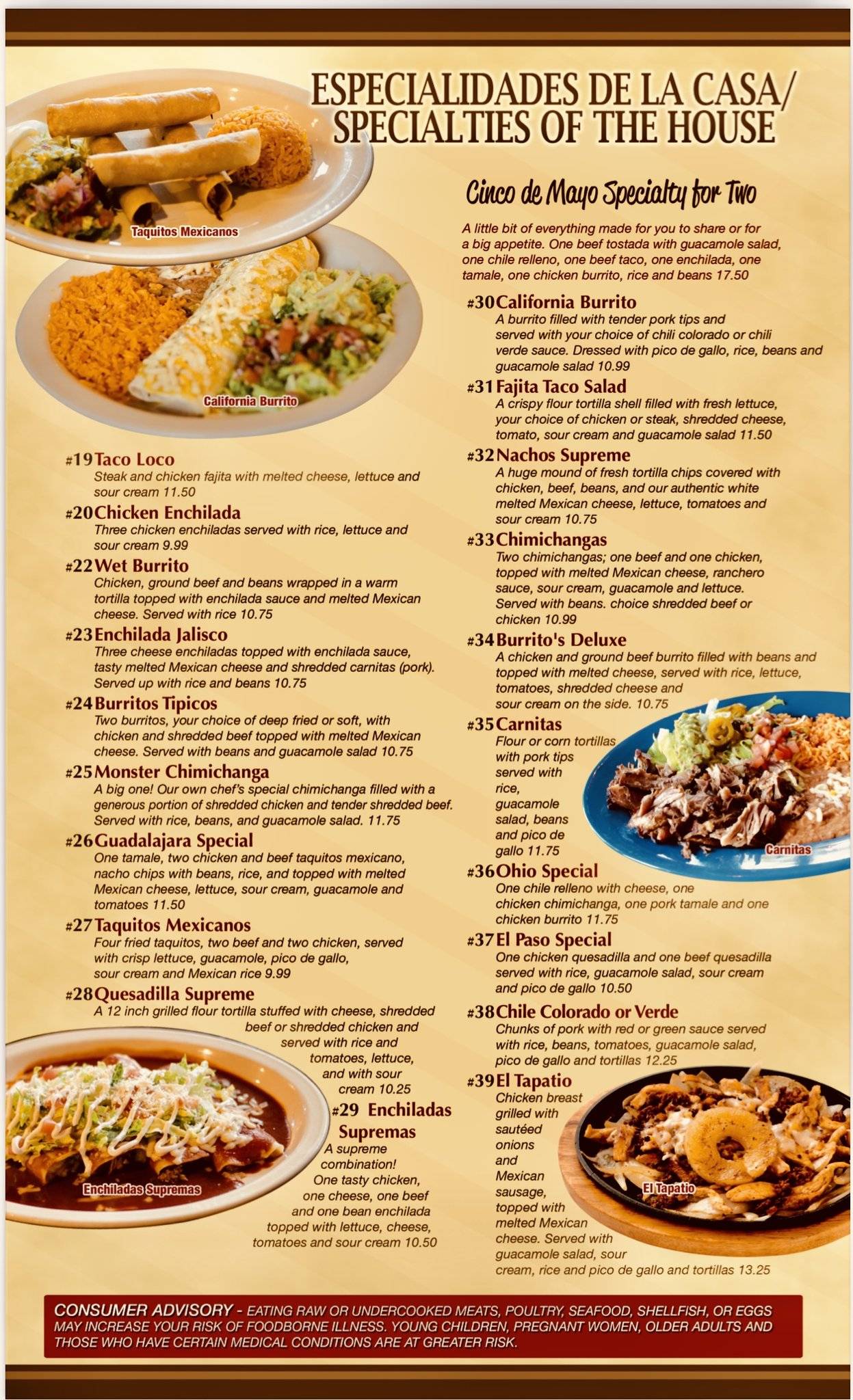 Menu at Cinco De Mayo Mexican Bar & Grill, Rossford